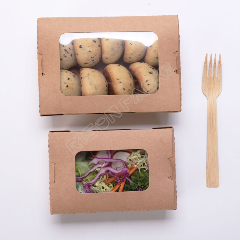 Kraft Paper Lunch Box With Pet Window Eco-friendly Custom Logo ...