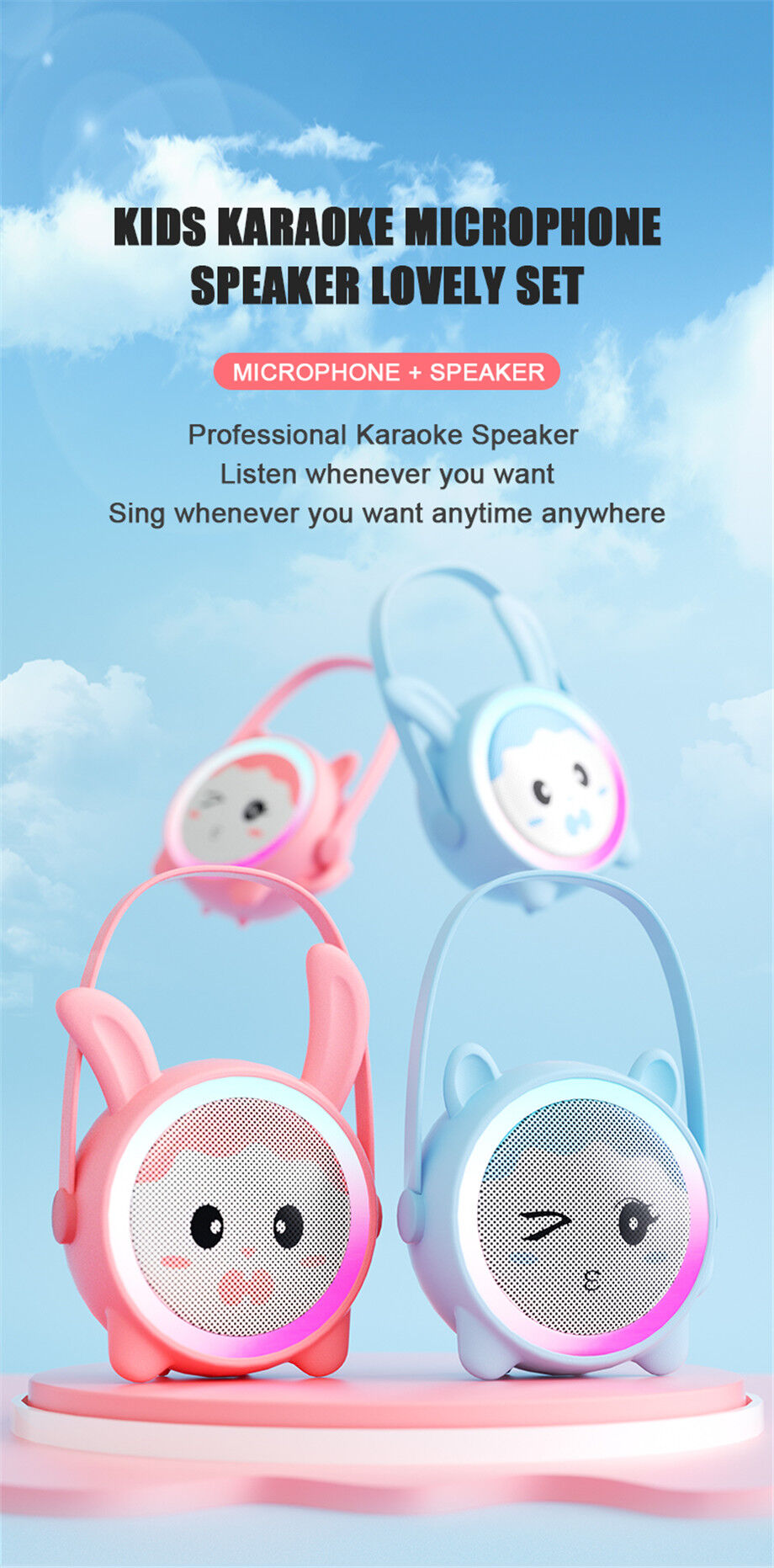 Cute Cartooon Kid Microphone Speaker Set Children Mini Wireless Bt ...