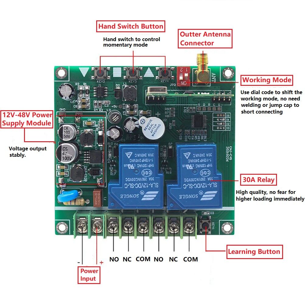 Dc12v-48v 2ch Wireless Remote Control Receiver Module For Gate Garage ...