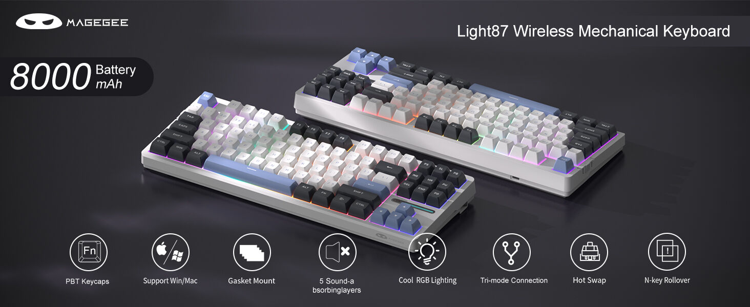 Magegee Light87 Tri-mode Mechanical Keyboard High Capacity Battery ...