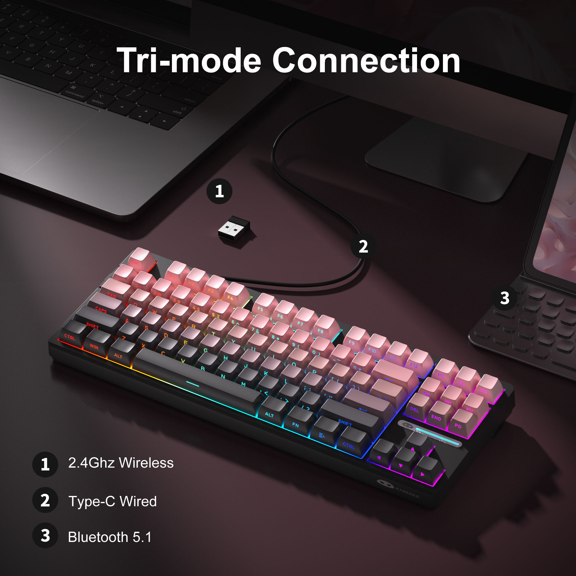 Magegee Light87 Tri-mode Mechanical Keyboard Rgb Light Side Engraved ...