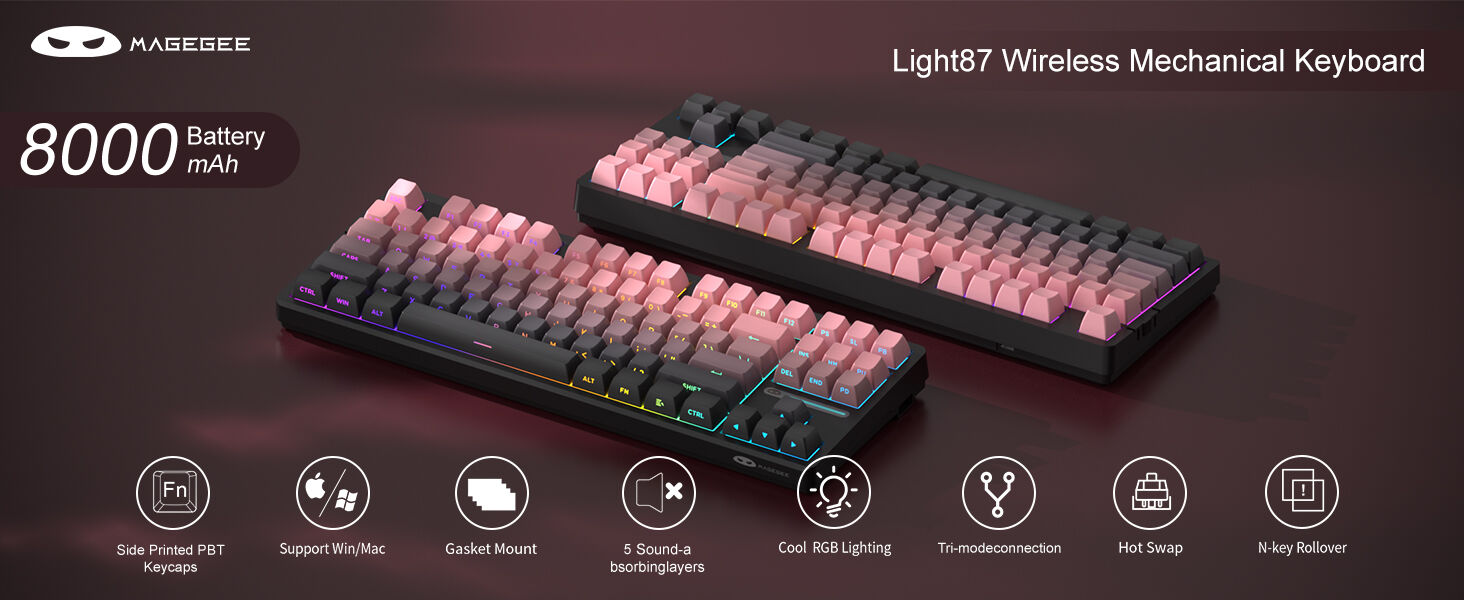 Magegee Light87 Tri-mode Mechanical Keyboard Rgb Light Side Engraved ...