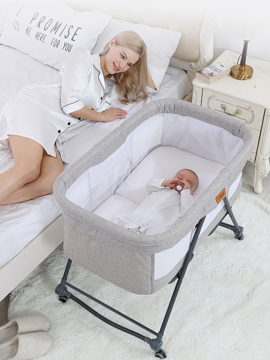 Movable Crib Collapsible Height Adjustable Splice Queen Crib Bed $32.6 ...