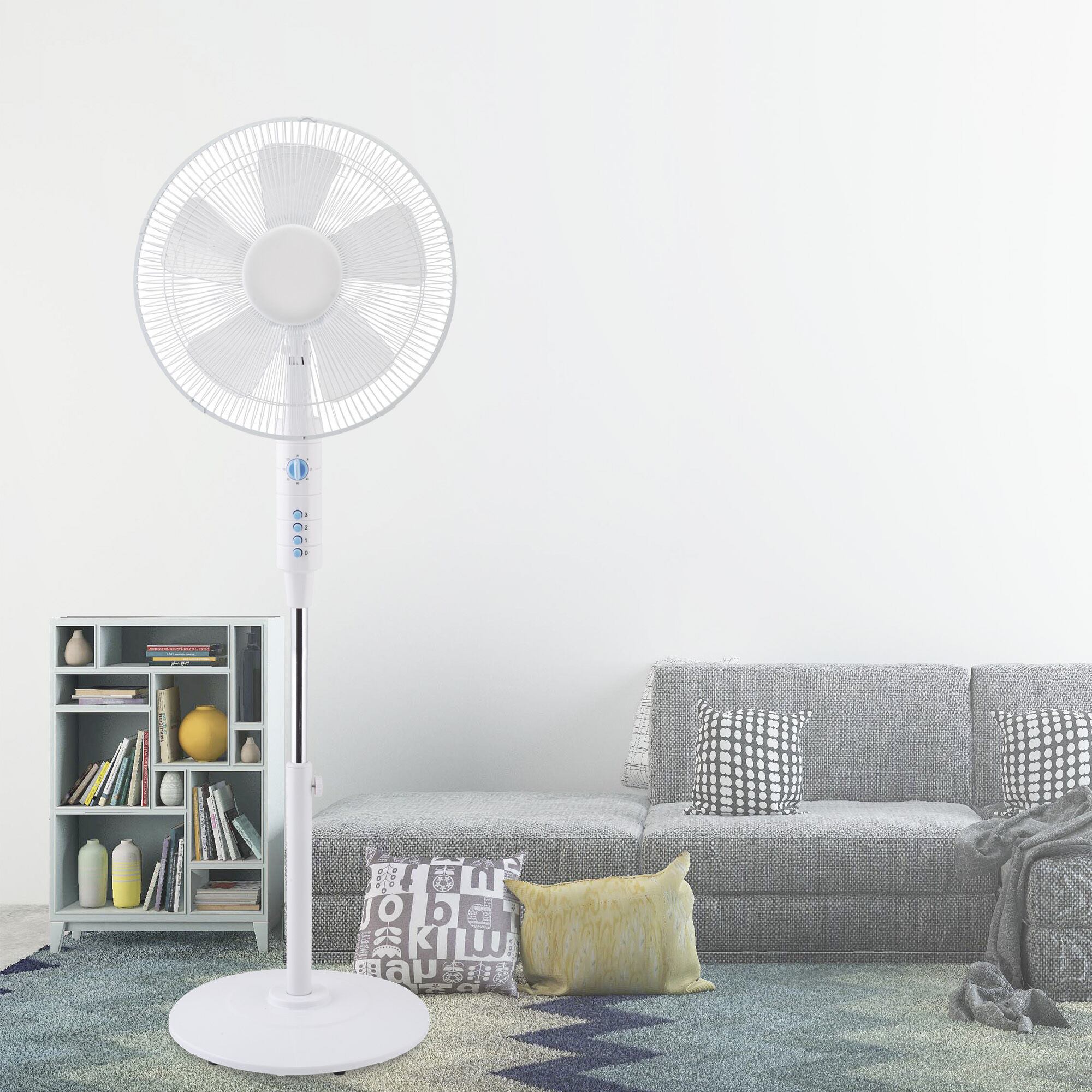 16" With Timer Pedestal Fan Stand 5pcs Blades Round Base Plastic ...