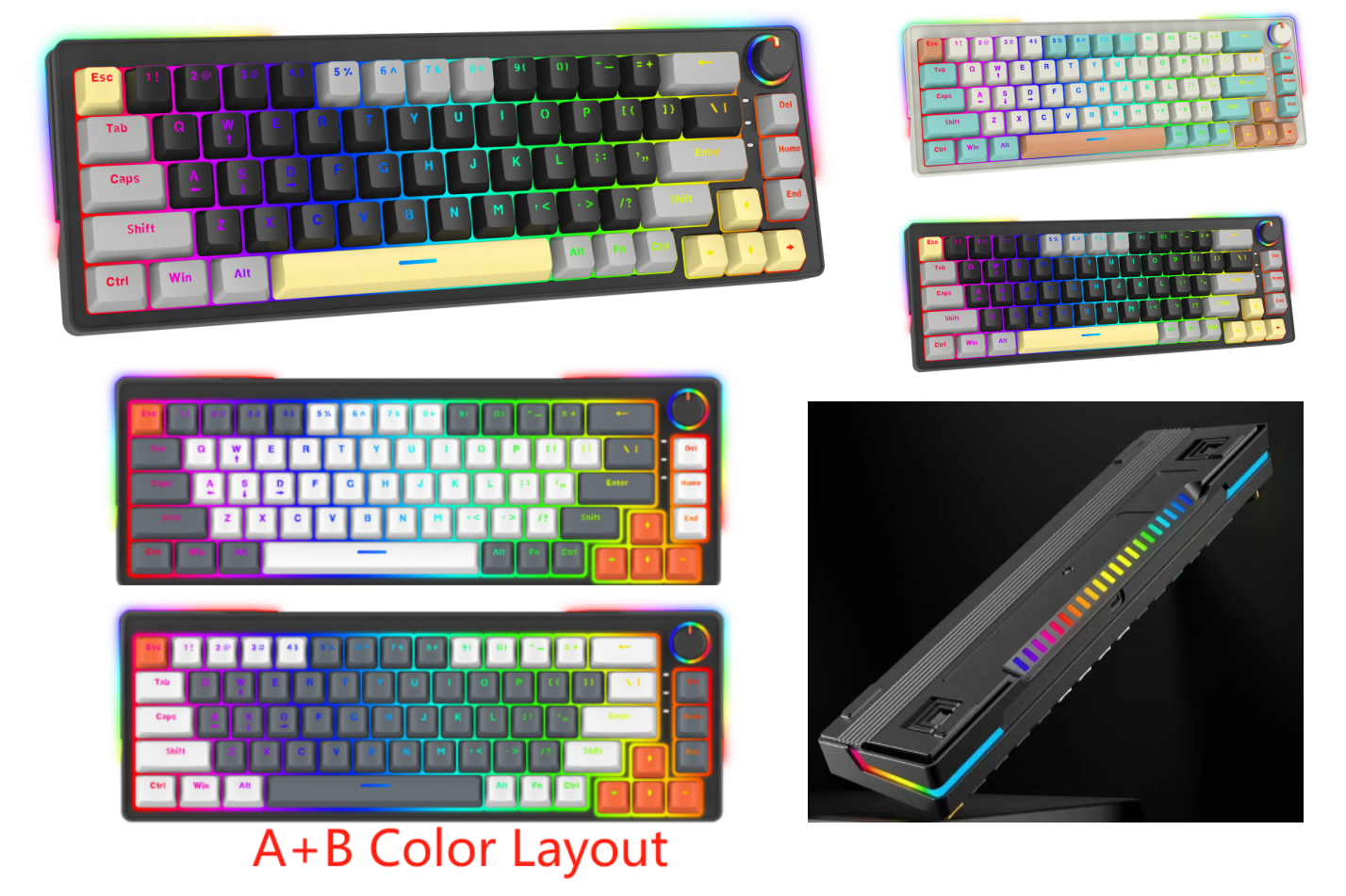 68 Keys Mini Wired Rainbow Light Mechanical Keyboard Full Keys Anti ...