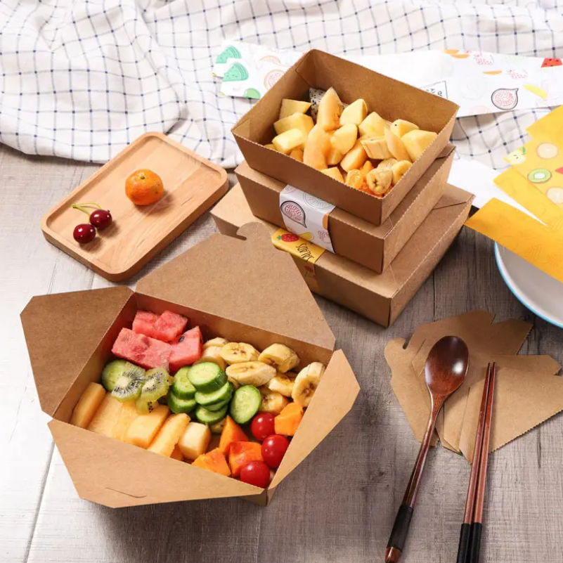 Wholesale Kraft Paper Food Box Salad Fruit Takeaway Box Lunch Packaging ...