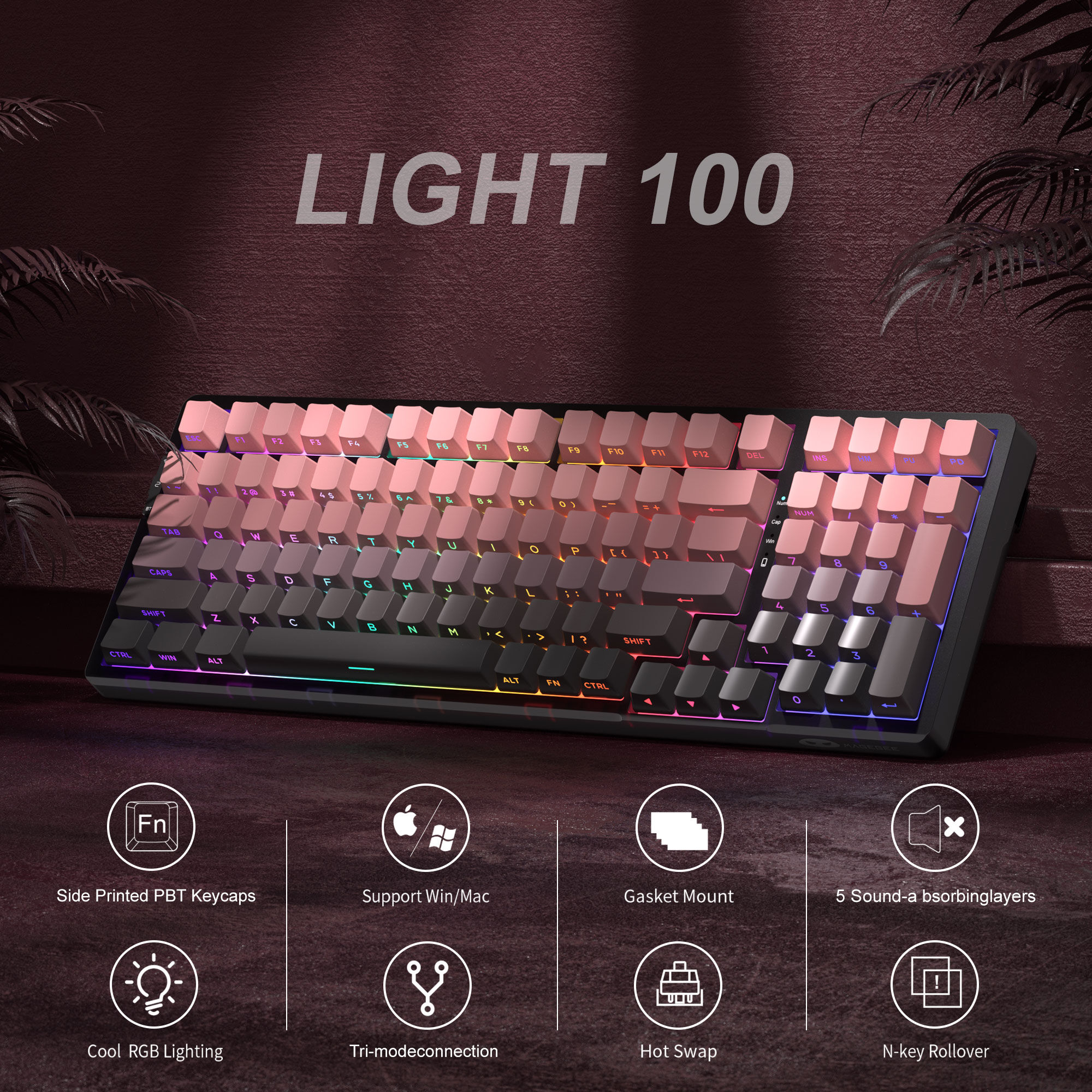 Magegee Light100 Tri-mode Mechanical Keyboard 99keys Side Engraved ...