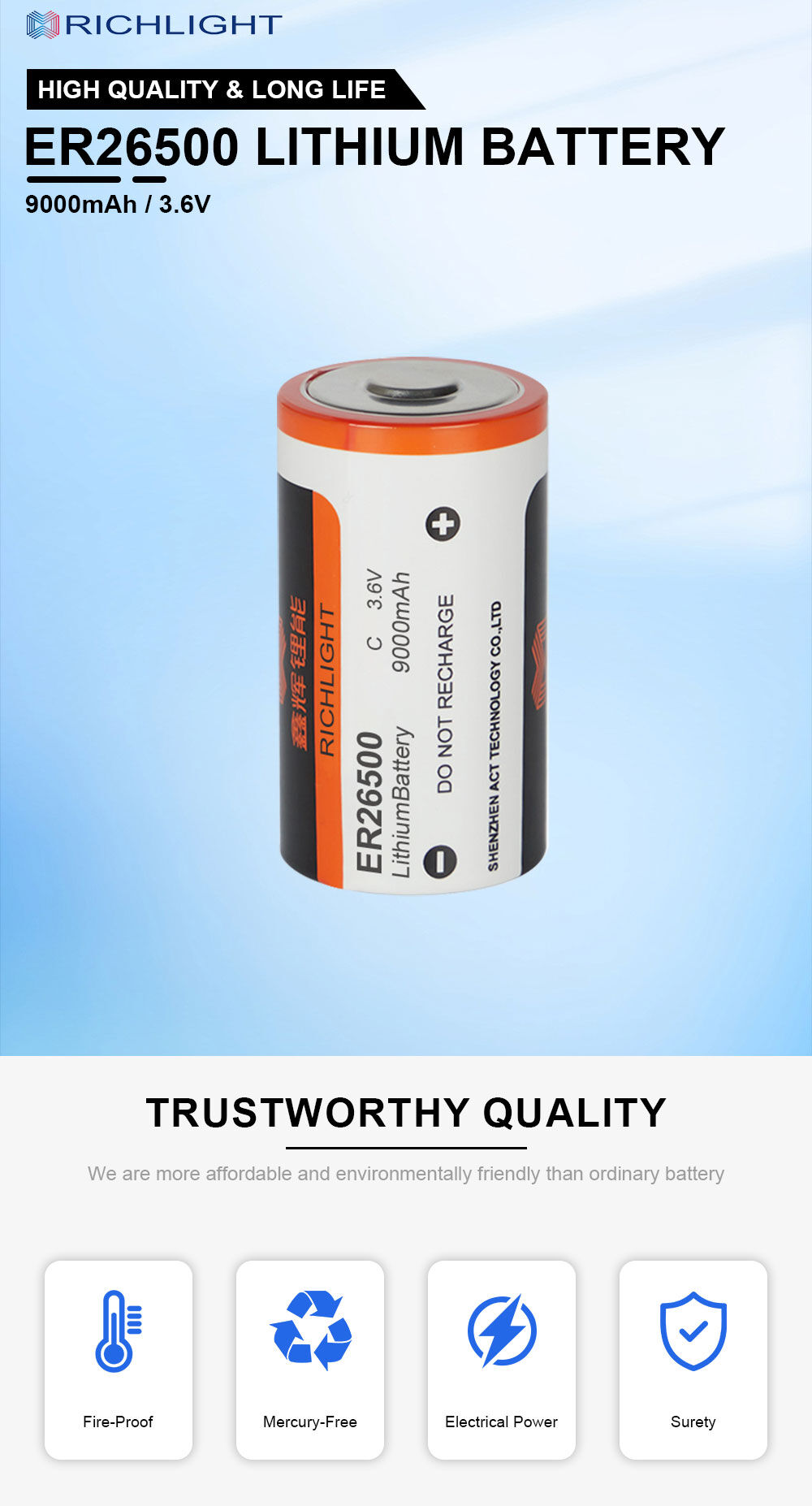 Bulk Buy China Wholesale High-performance Er26500 Lithium Battery ...