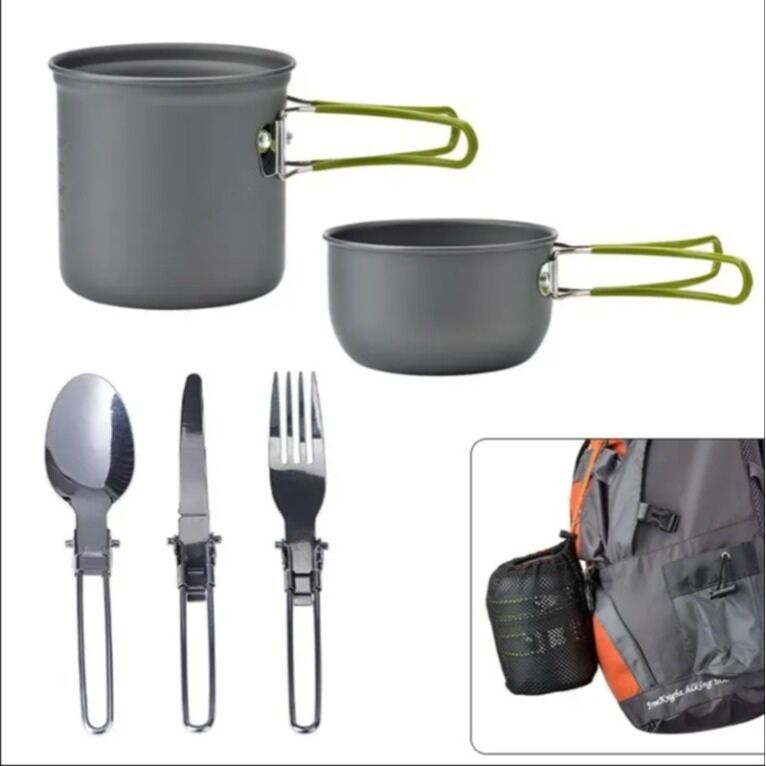 Non Stick Pot Knife Spoon Stackable Mess Kit Collapsible Portable ...