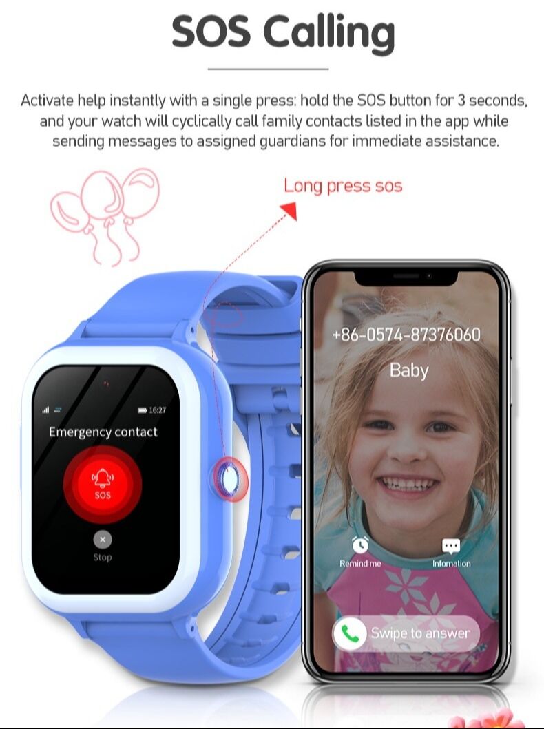Android 4g Amoled Kids Gps Watch Sos Calling Fall Down Detection Body ...