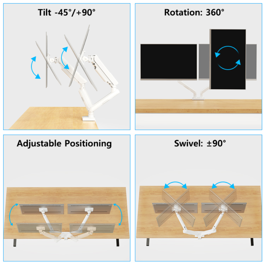 13-32 Inches White Monitor Arm 2 Computer Monitor Support Dual Monitor ...