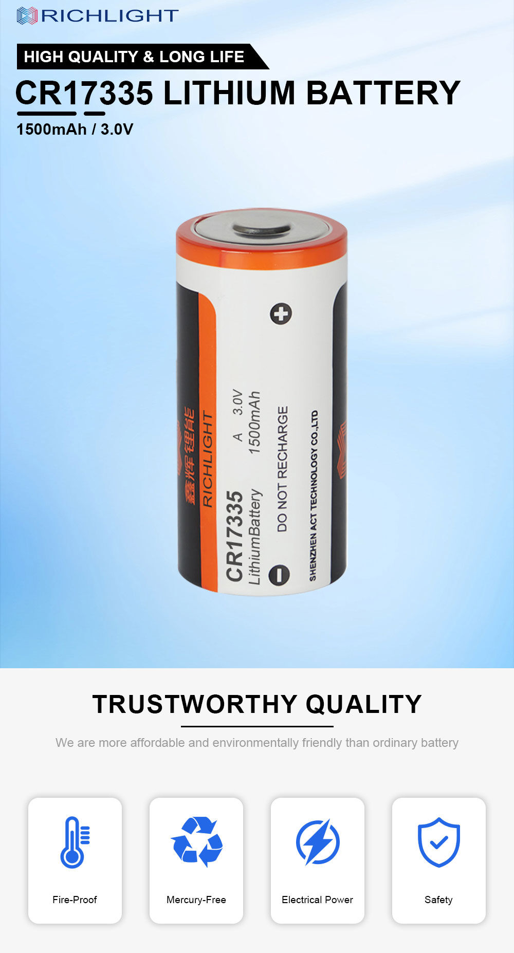 Cr17335 Limno2 Battery For Sensors With Enhanced Power - China ...