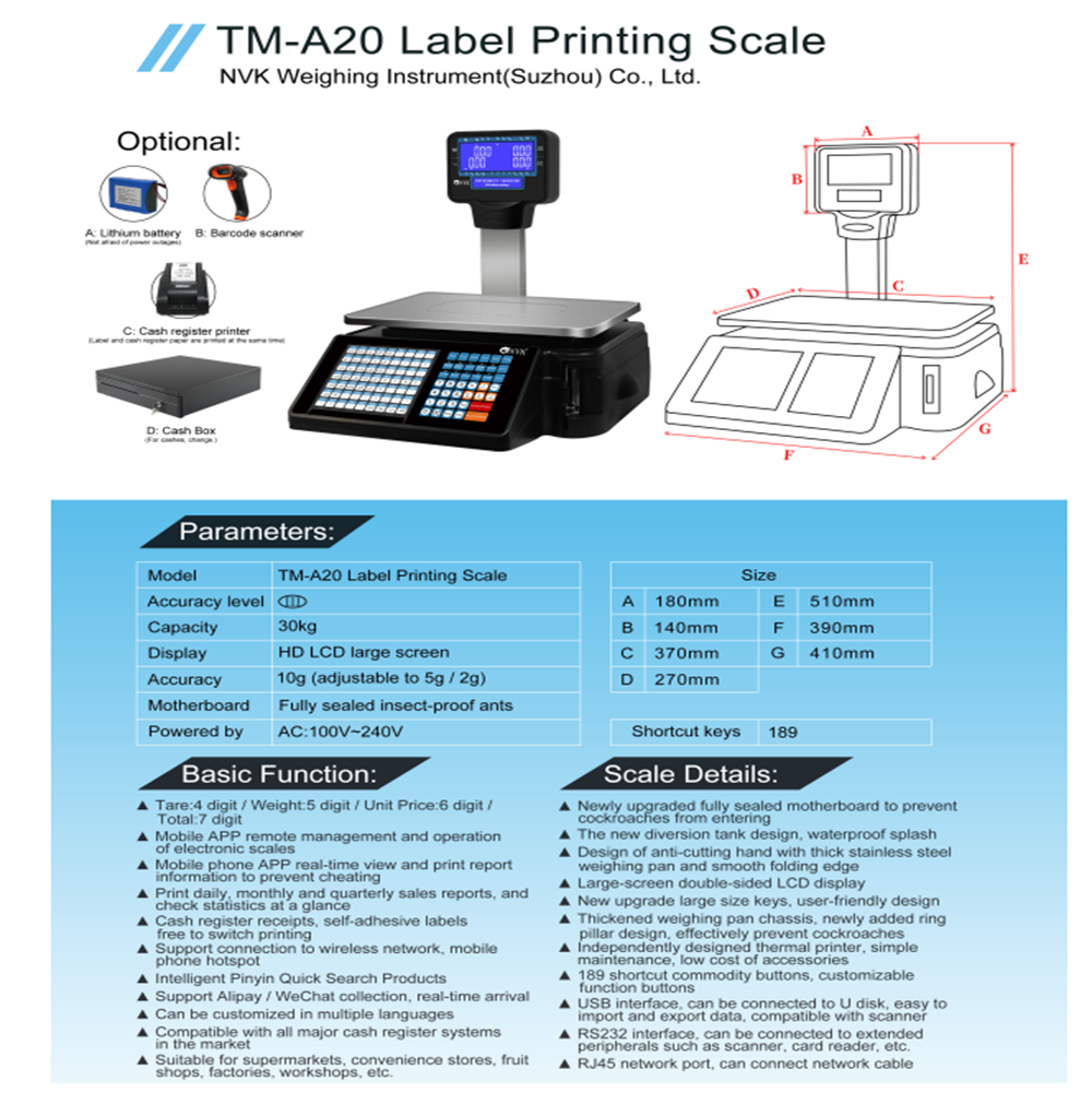 High Accuracy 30kg Supermarket Weighing Scale 15kg Double Screen Label ...
