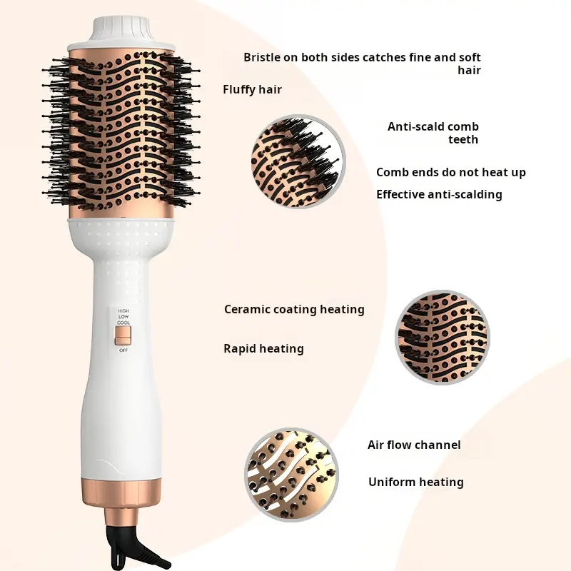 White Gold Hot Air Comb With Ionic Technology - Ceramic Bristles For ...