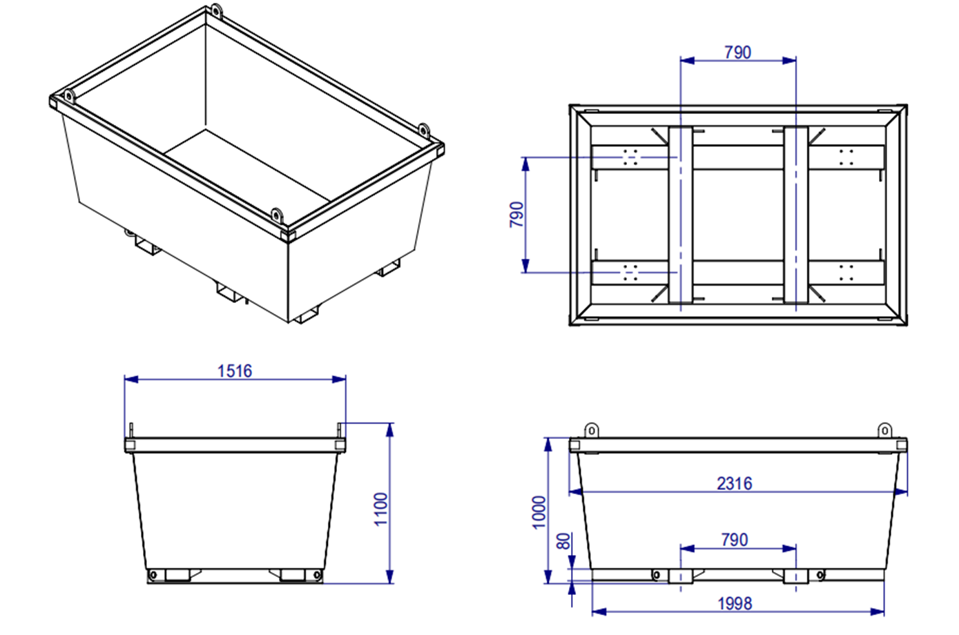 Crane Lift Skip Waste Bin With Lifting Lugs Crane Bin M-scb - Expore ...