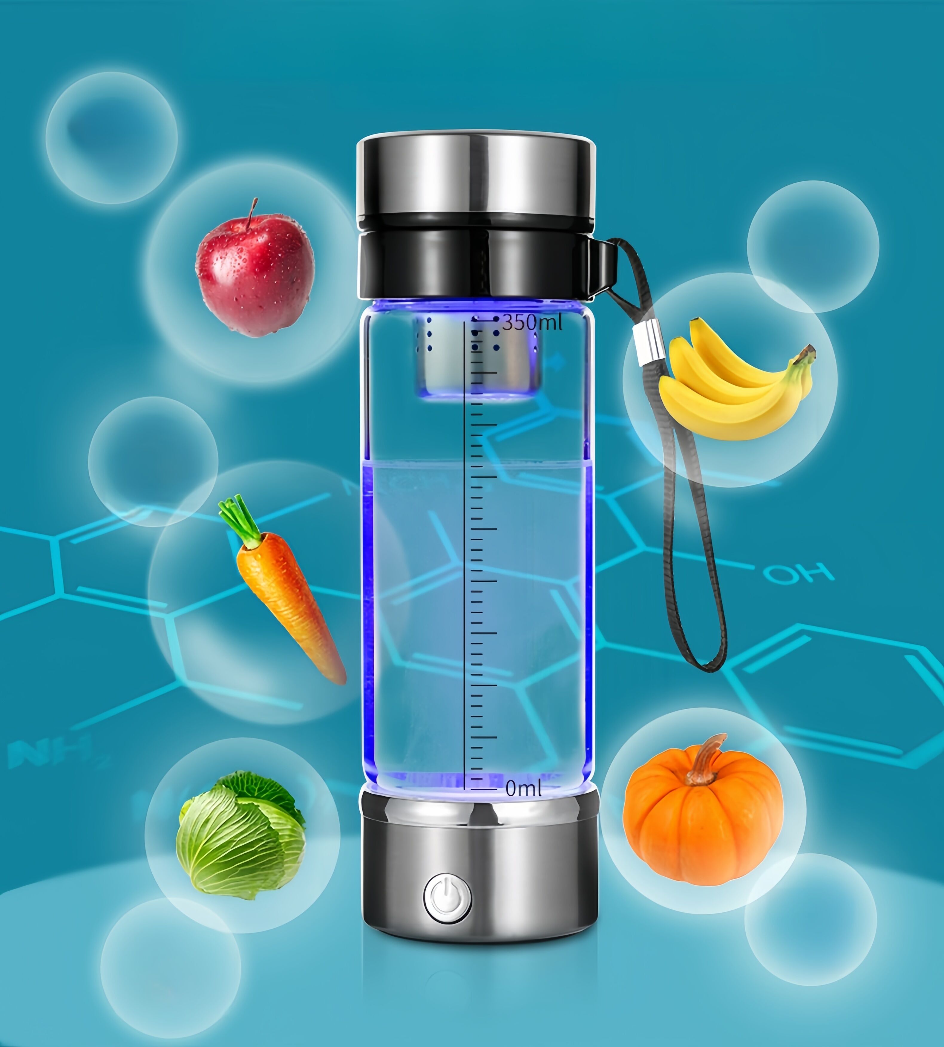 Latest Glass 1200-1500ppb Hydrogen Rich Water Cup Portable Spe Pem H2 ...