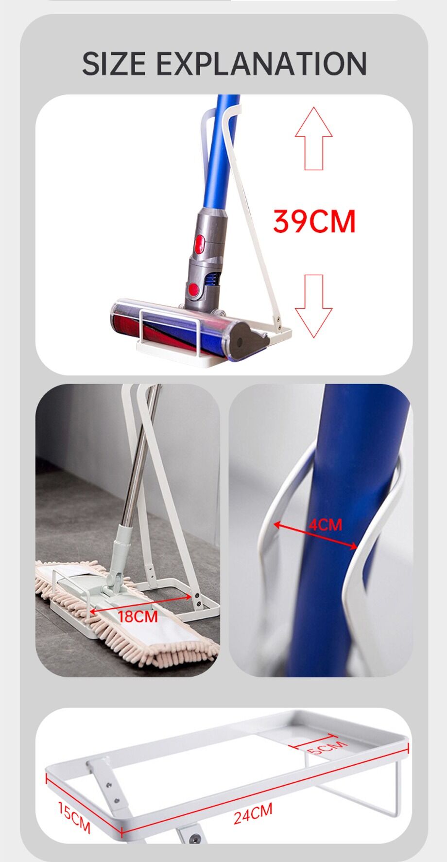 Customizable Bathroom Space Saving Metal Vacuum Cleaner Holder Stand ...