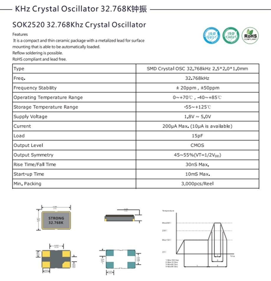 Strongfirst Sok2520 32.768khzcrystal Oscillator Smd Crystal0sc 32.768khz 2.5*2.0*1.0mm ±20ppm ...