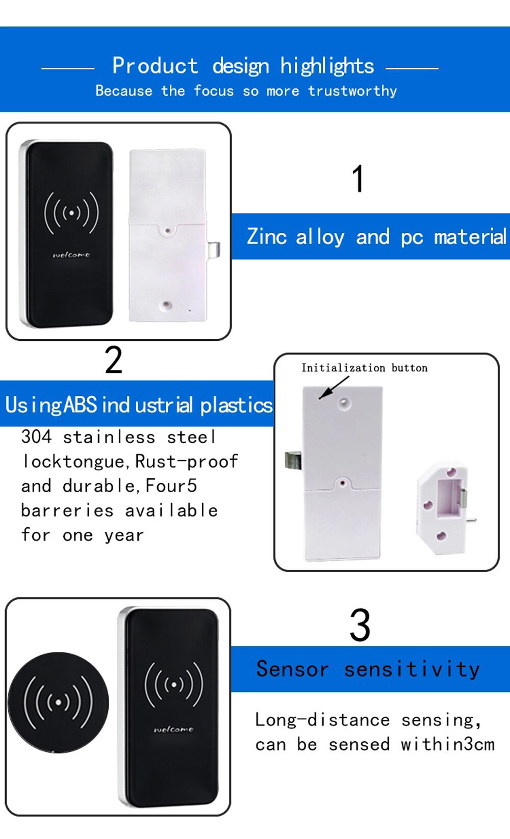 Em118 High Security Cabinet Door Lock Gym Spa Magnetic Panel Latch Card ...