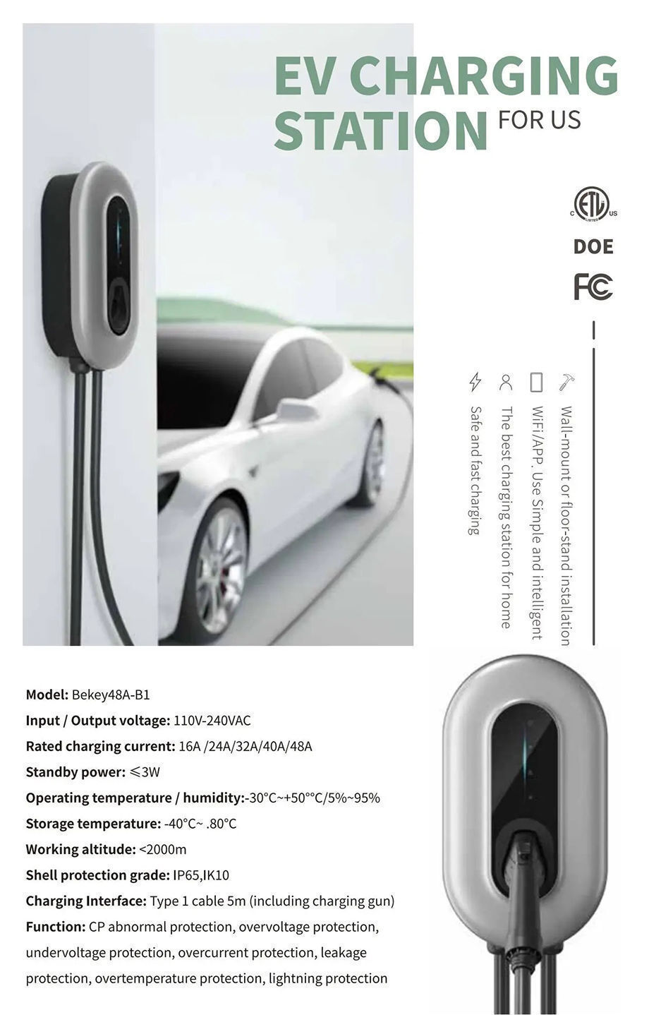 Ev Charger Charging Wall Box Unit Type 2 Rapid Ev Wallbox 32 Amp/22kw ...