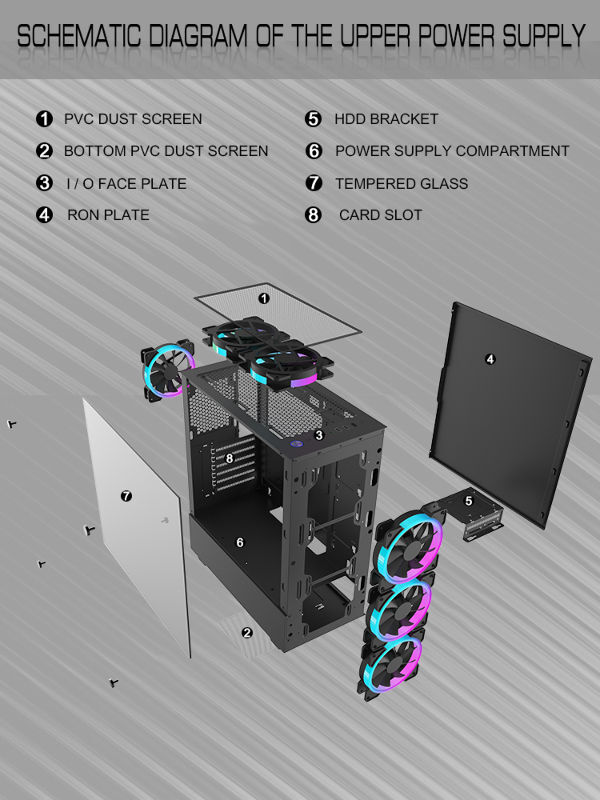 Full Tower Computer Case Rgb Rainbow Front Plastic Panel Atx Horizontal ...