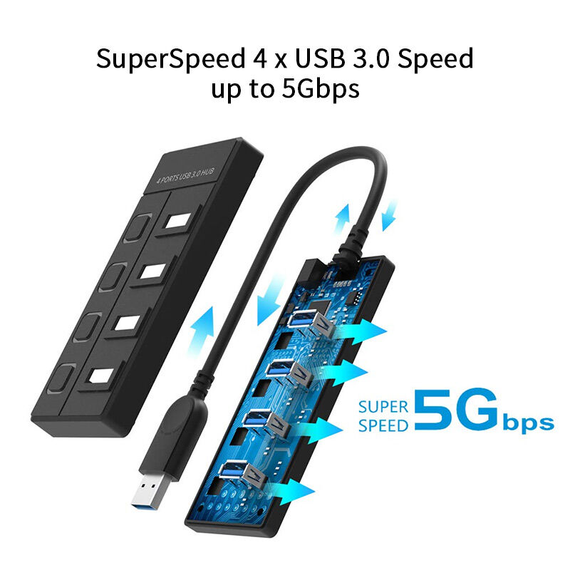 Wholesale Superspeed Usb 3.0 4 Port Hub With Individual Power Switches ...