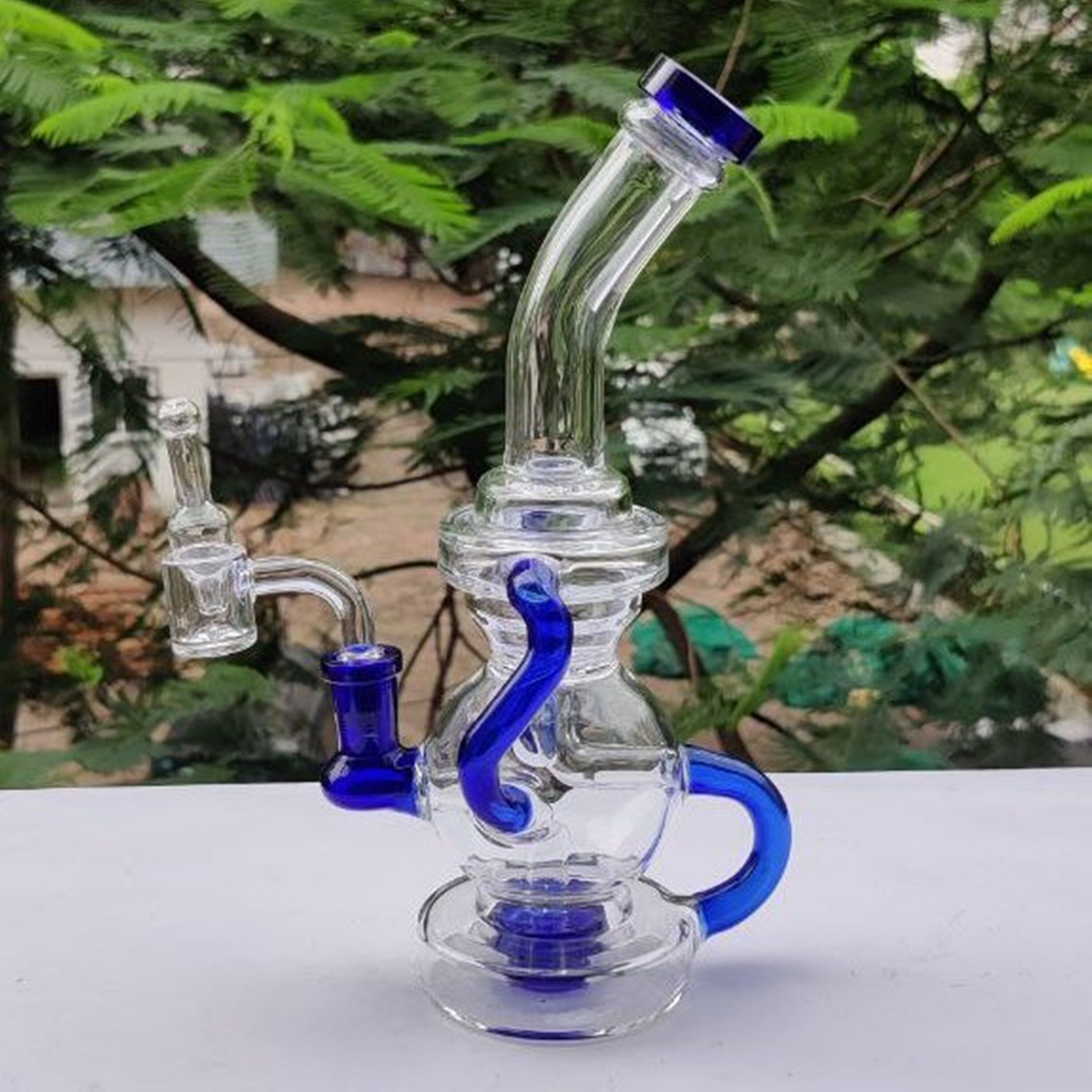 Recycler Dab Rig Glass Pipe 10" With 4mm Quartz Banger & Carb Cap Waterpipe Borosilicate Thick ...