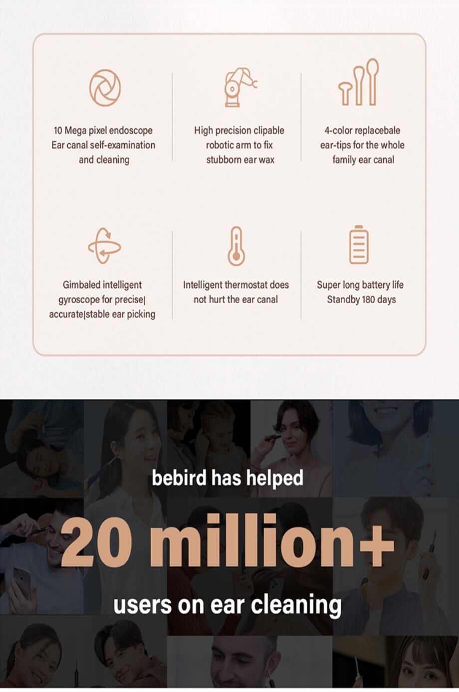 Bebird Note3 Smart Ear Cleaning Rod Earwax Removal Tweezers Kit With 10 ...