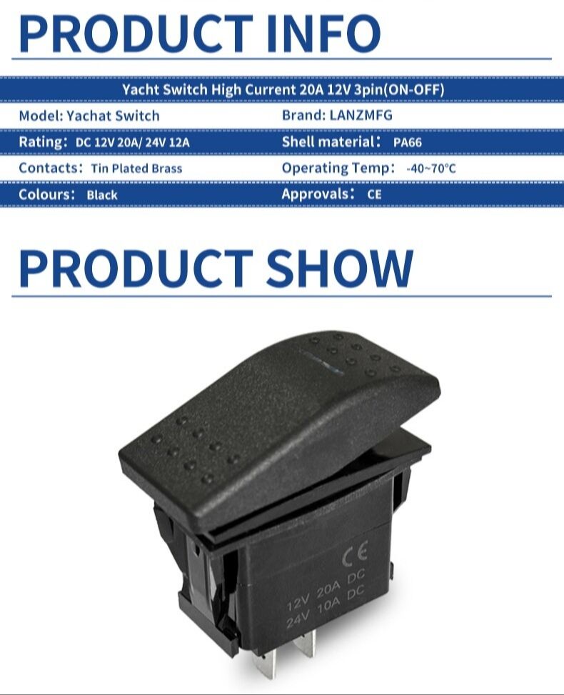 Lanz 12v 20 Amp Waterproof On/off Switch Boat Marine Spst 3p Rocker ...