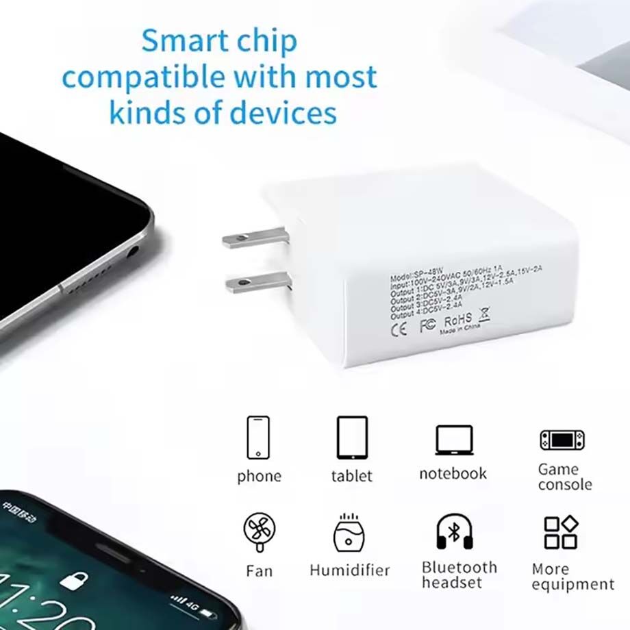 65w Gan 2*usb-c+usb-a Foldable Fast Charger 3 In 1 High Power Wall ...