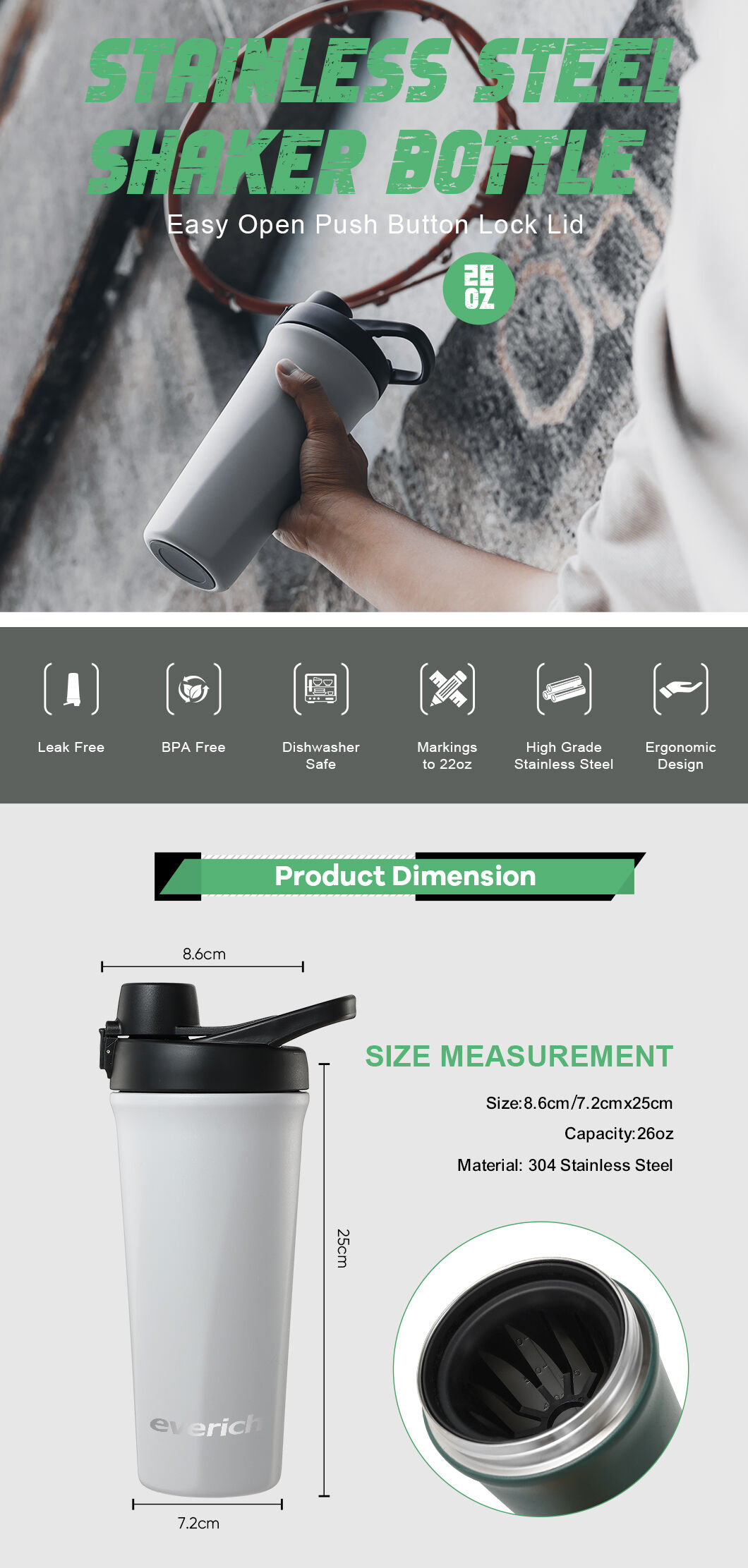 New Design Black Sport Water Bottles Smoothie Blender Gym Stainless ...