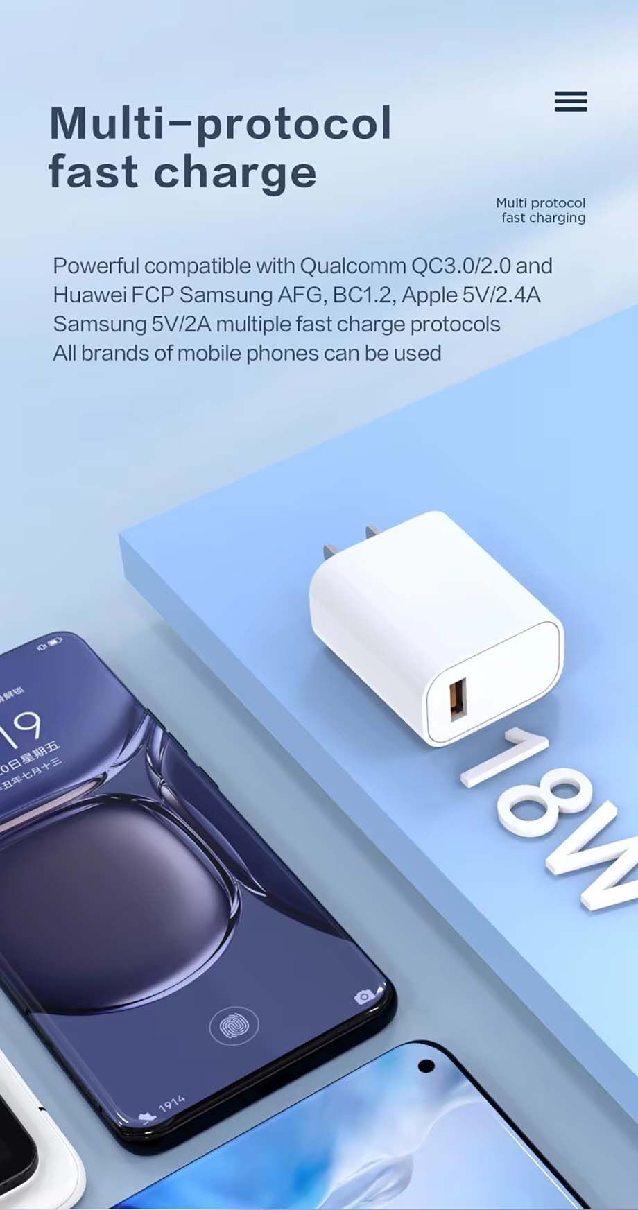 18w Fast Charging Usb Charger 10a Data Cable For Xiaomi Redmi Quick ...