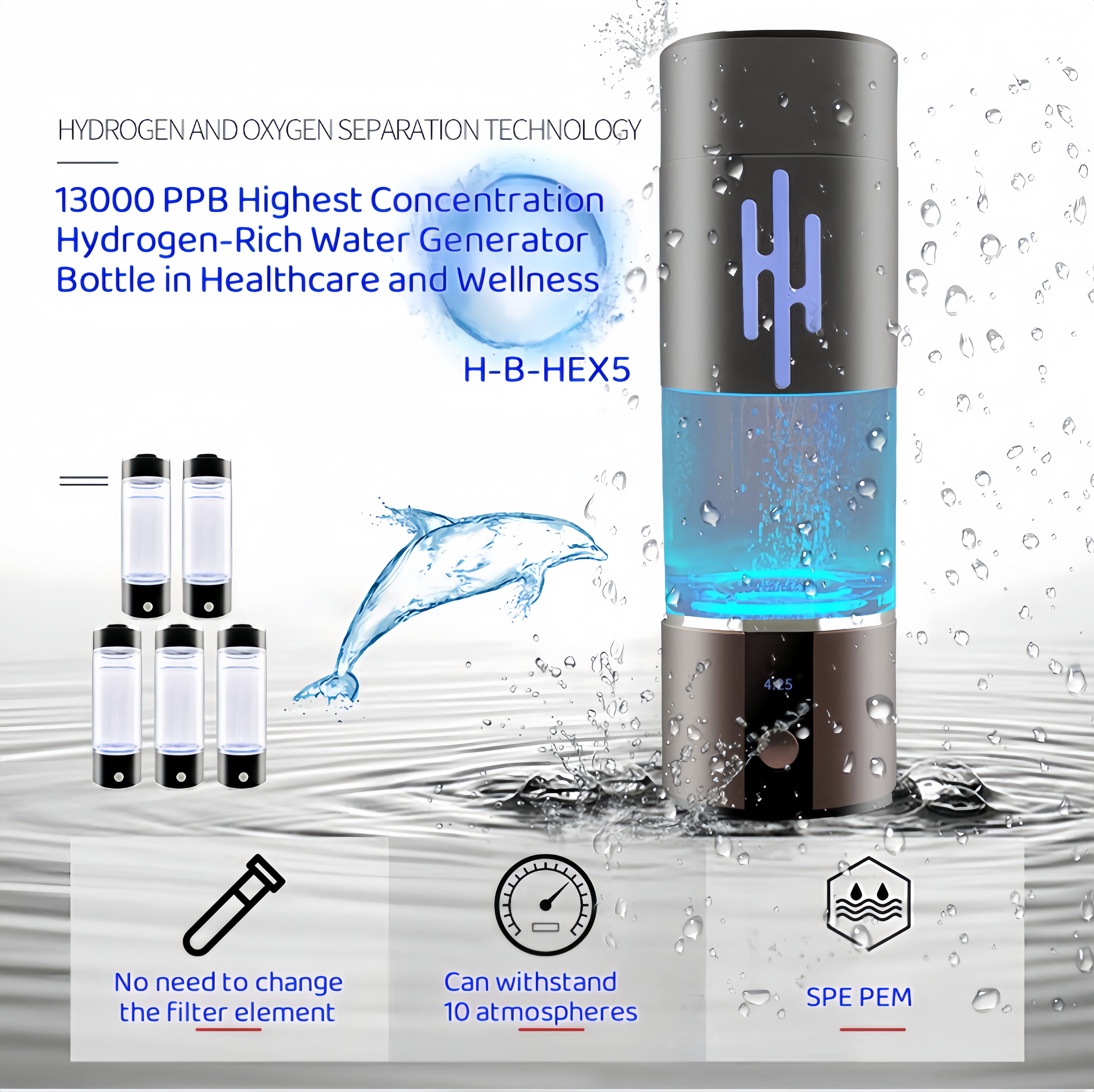 13000 Ppb Hydrogen Water Bottle Hydrogen-rich Water Generator Decrease ...