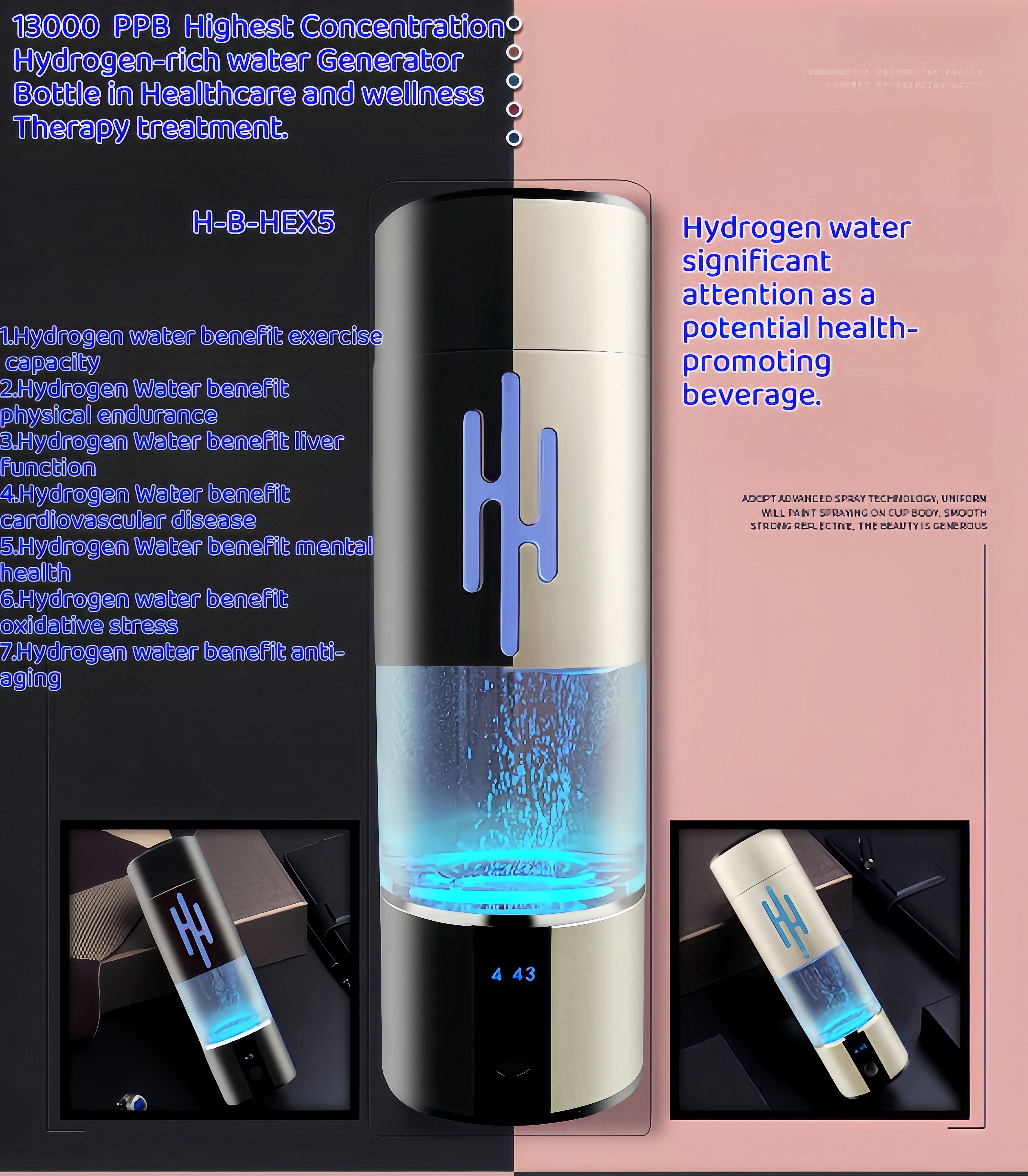 13000 Ppb Hydrogen Water Bottle Hydrogen-rich Water Generator Decrease ...