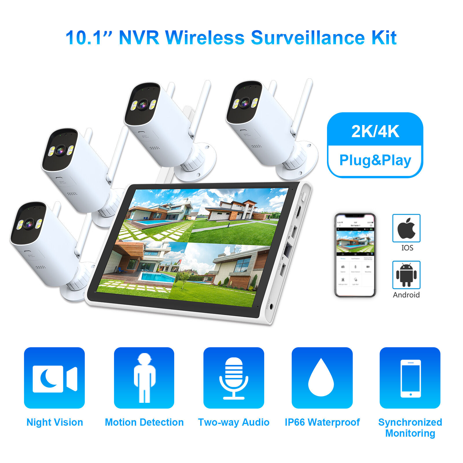 3mp 10 Inch Nvr Wireless Surveillance Kit Outdoor Waterproof Dual Light ...