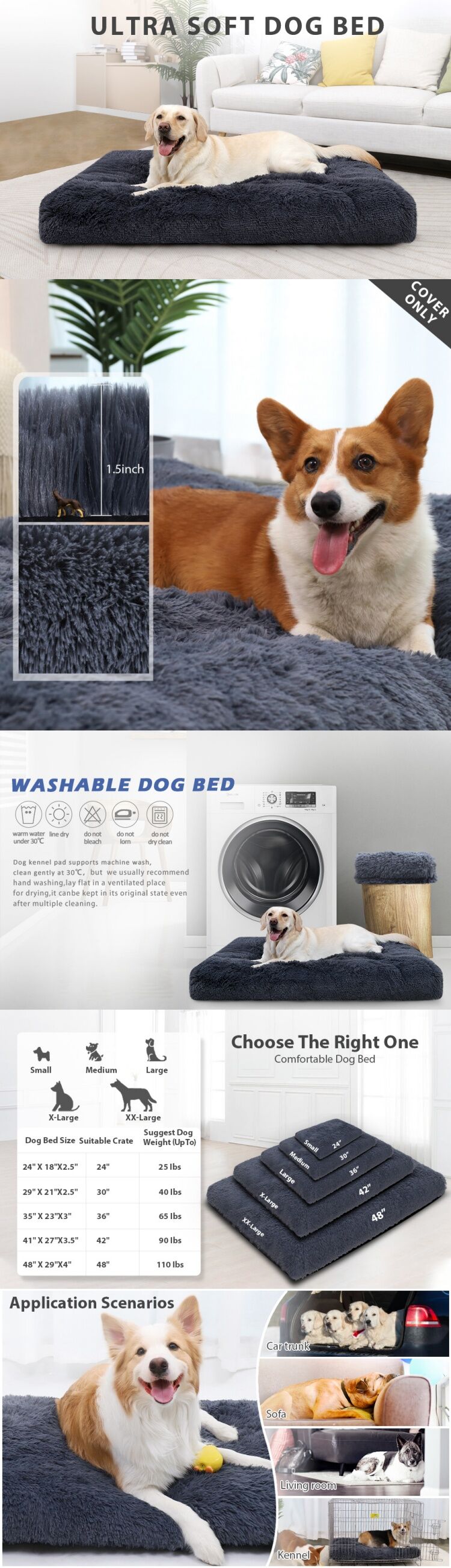 Large Memory Foam Dog Bed Waterproof Orthopedic Dog Bed With Removable ...