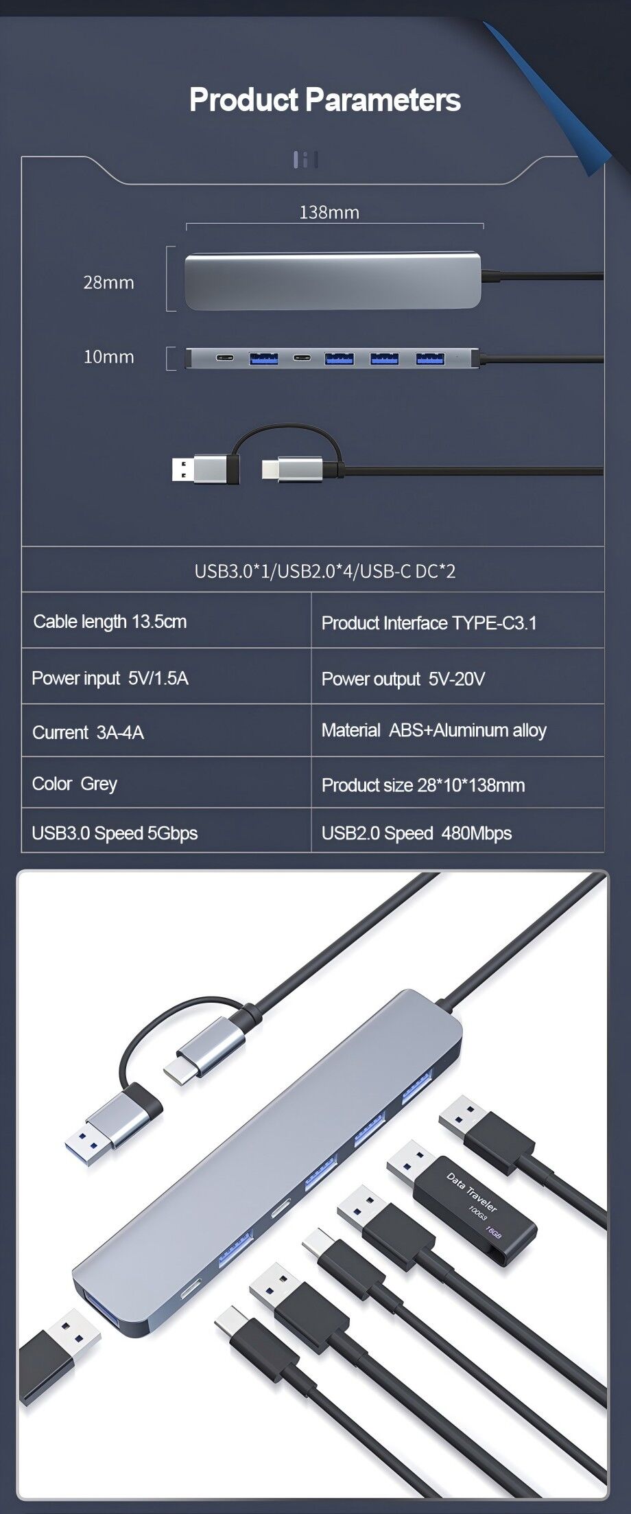 8 In 1 Usb Hub Dual Head Type C Usb Multi Port Usb 3.0 Adapter For ...
