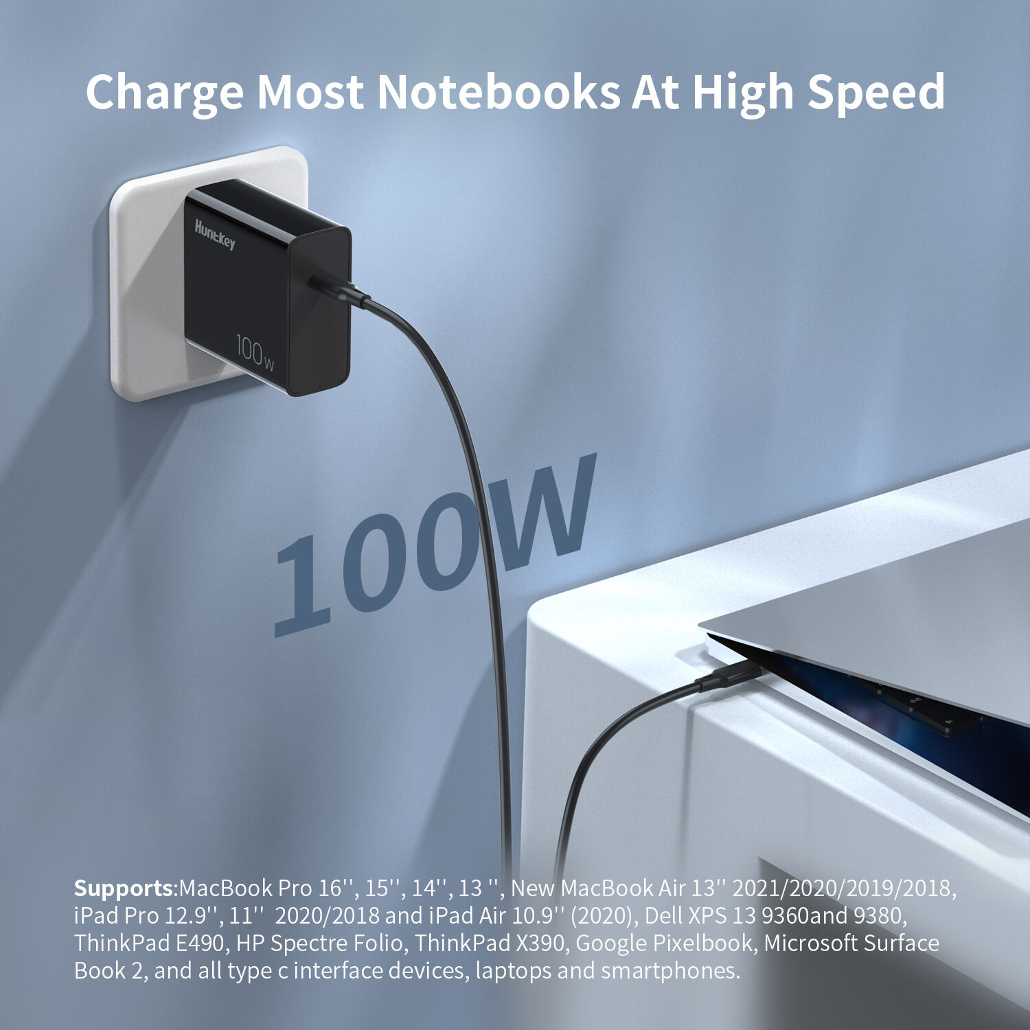 Usb C Charger Huntkey 100w Pd 3.0 Gan Charger Type C Foldable Adapter ...