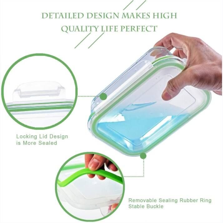 Glass Food Container Rectangle Safe Food Storage Stackable Container ...