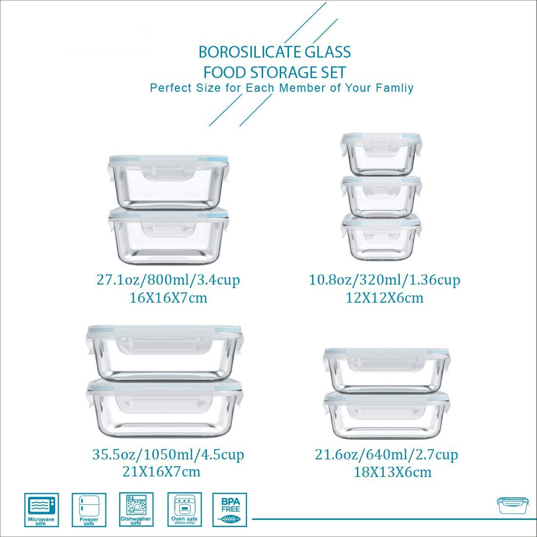 Glass Food Container Rectangle Safe Food Storage Stackable Container ...