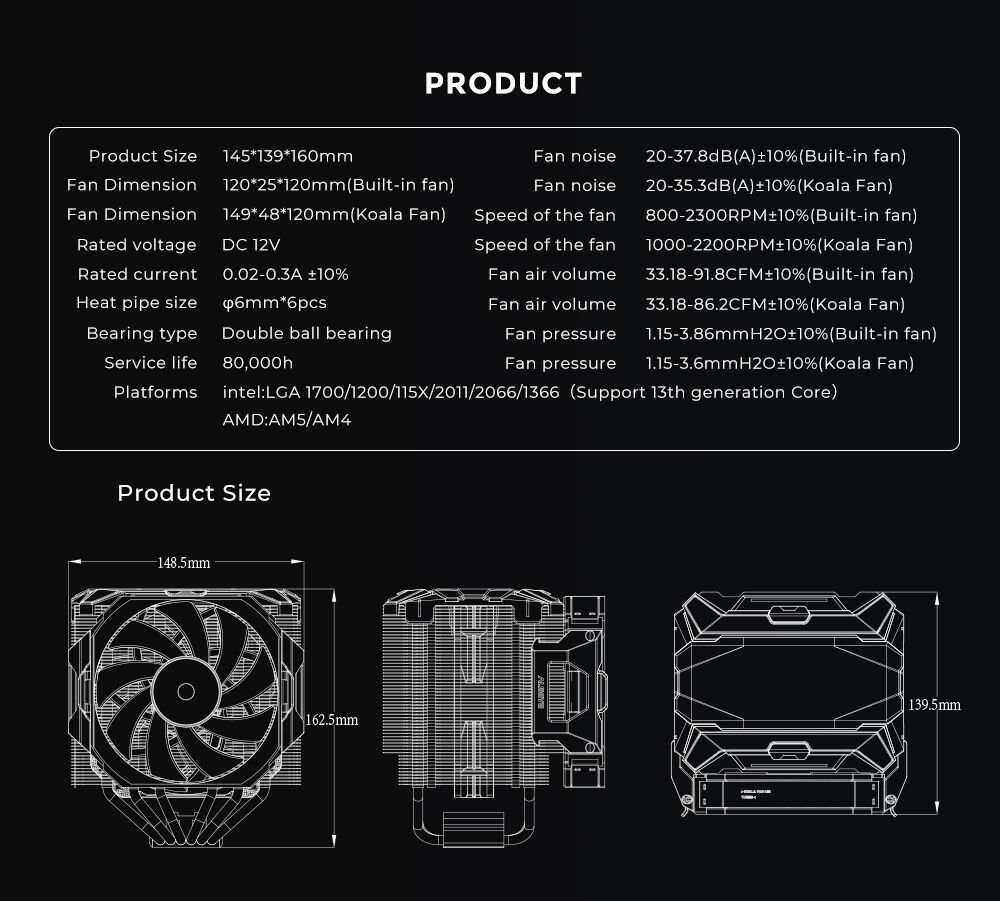 Alseye Cpu Air Cooler I600 Pro With Temperature Display Screen Aluminum ...