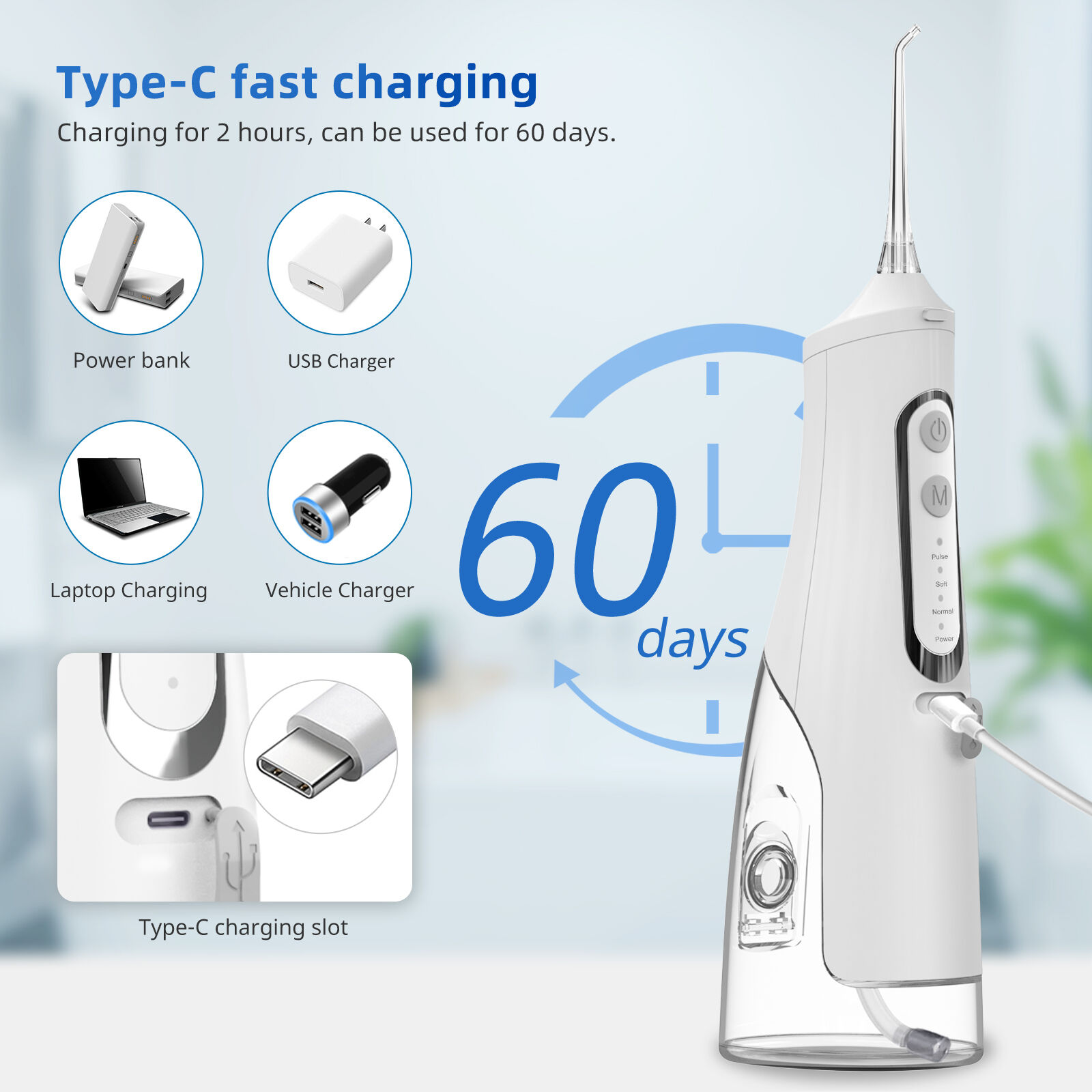 Ipx7 Waterproof Cordless Water Flosser With 360 Rotating Nozzle For ...