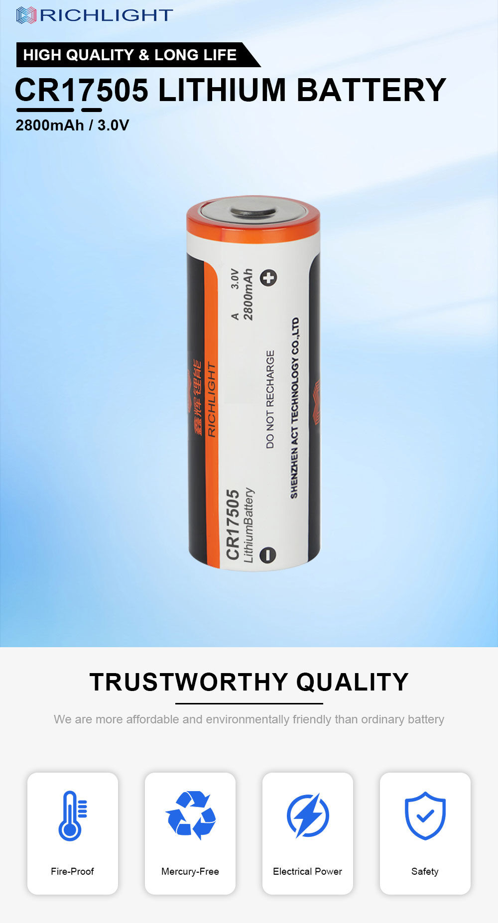 Premium Limno2 Battery Cr17505 2800mah For Long Lasting Power - China ...