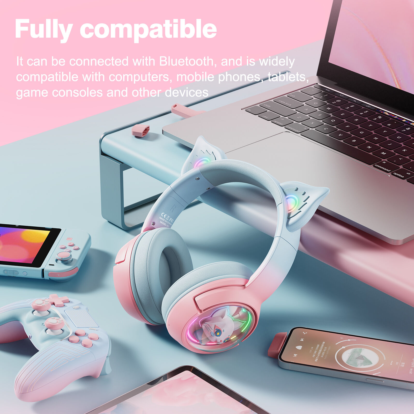 Onikuma B5 Premium Pink Cat Ear Dynamic Earphones Headphones Headset ...