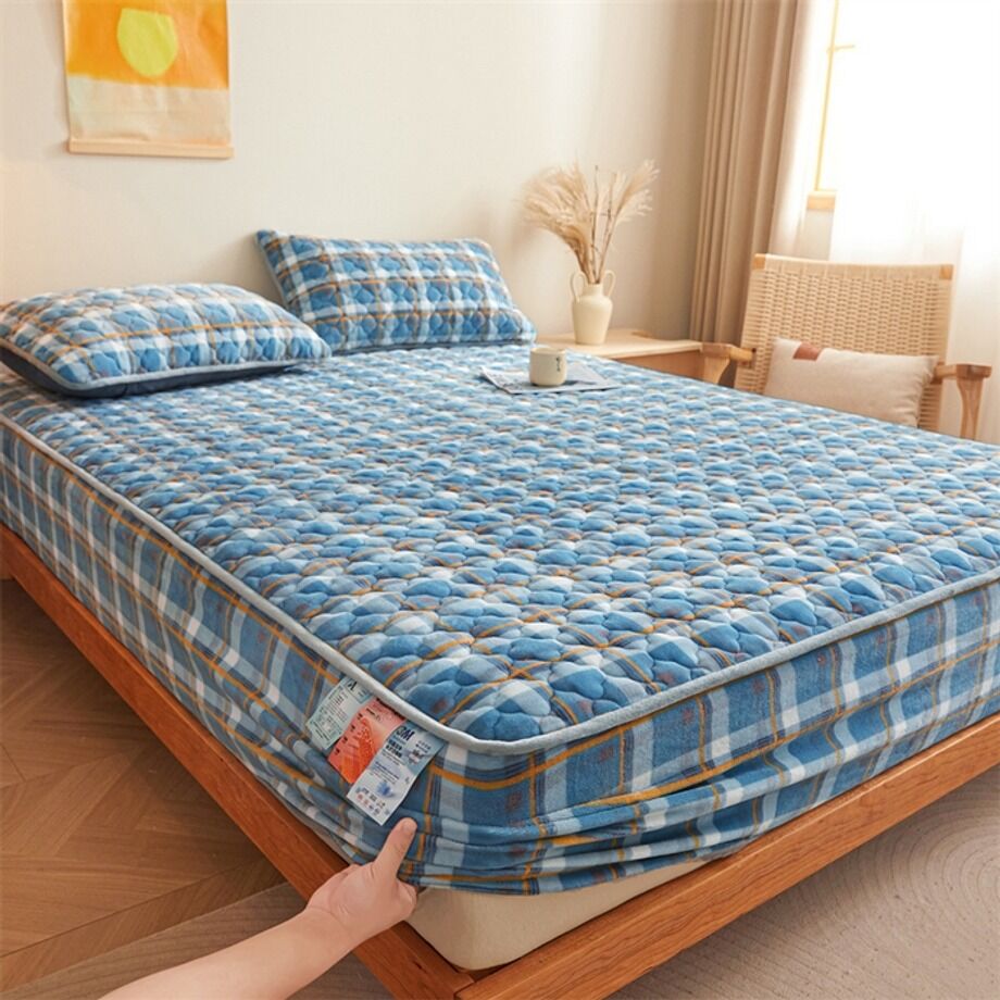 Mu Winter Warm Solid Elastic Fitted Sheet Protector Cover Super Soft ...