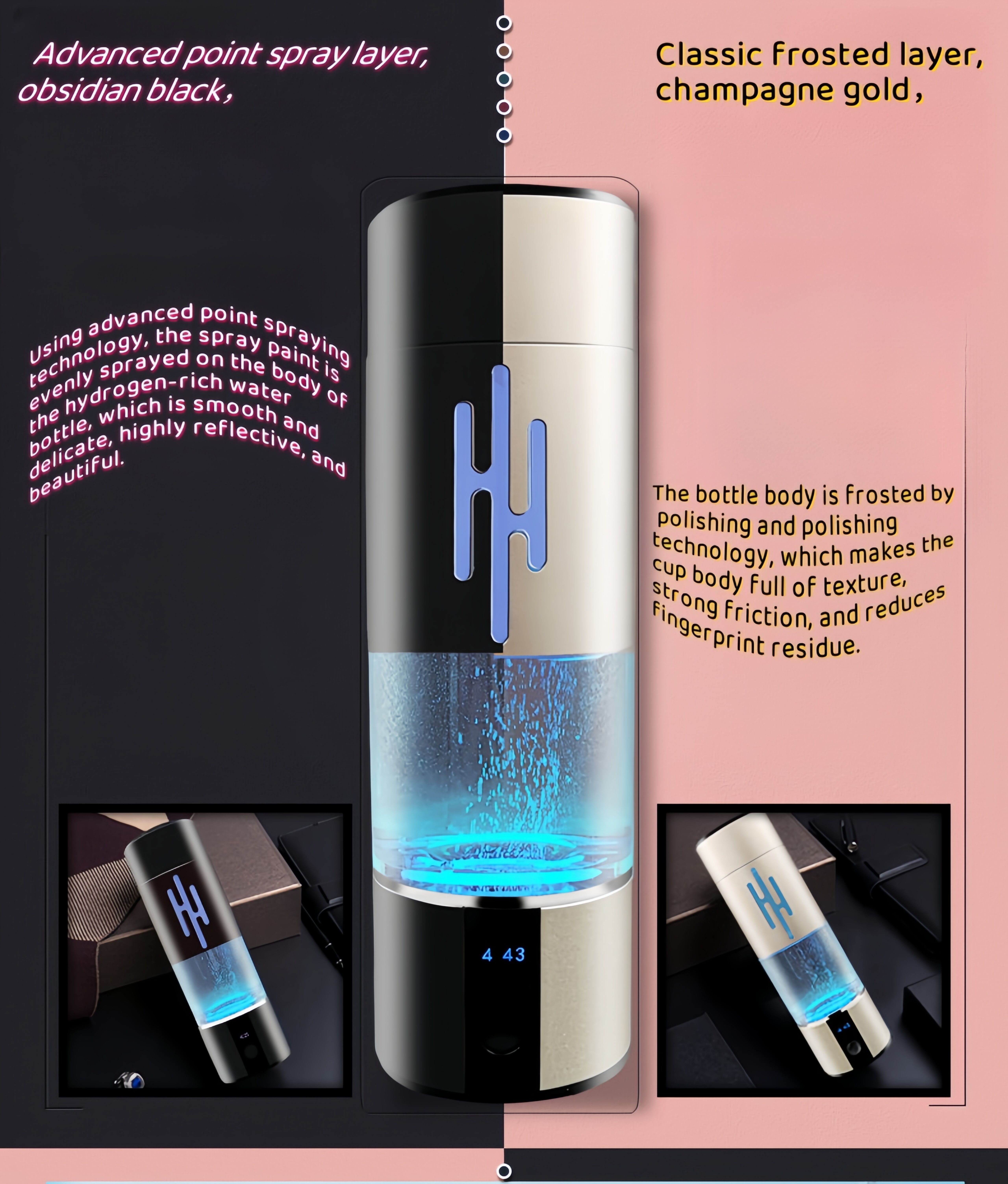 Ce Fcc Emc Fda Rechargeable Hydrogen Water Bottle, Hydrogen Rich ...