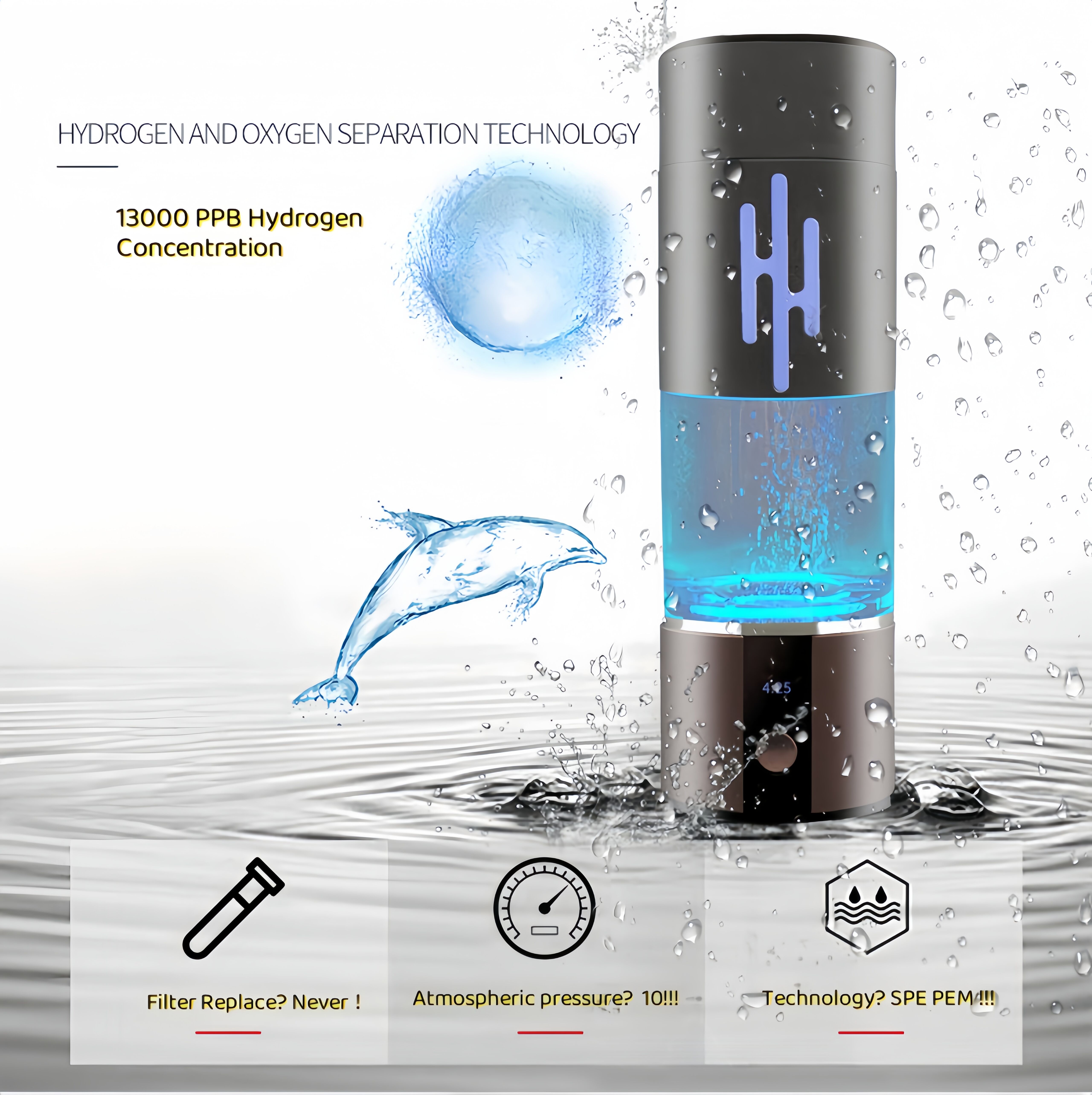 Ce Level Up Ozone And Chlorine Free H2 Water Bottle Hydrogen Health ...