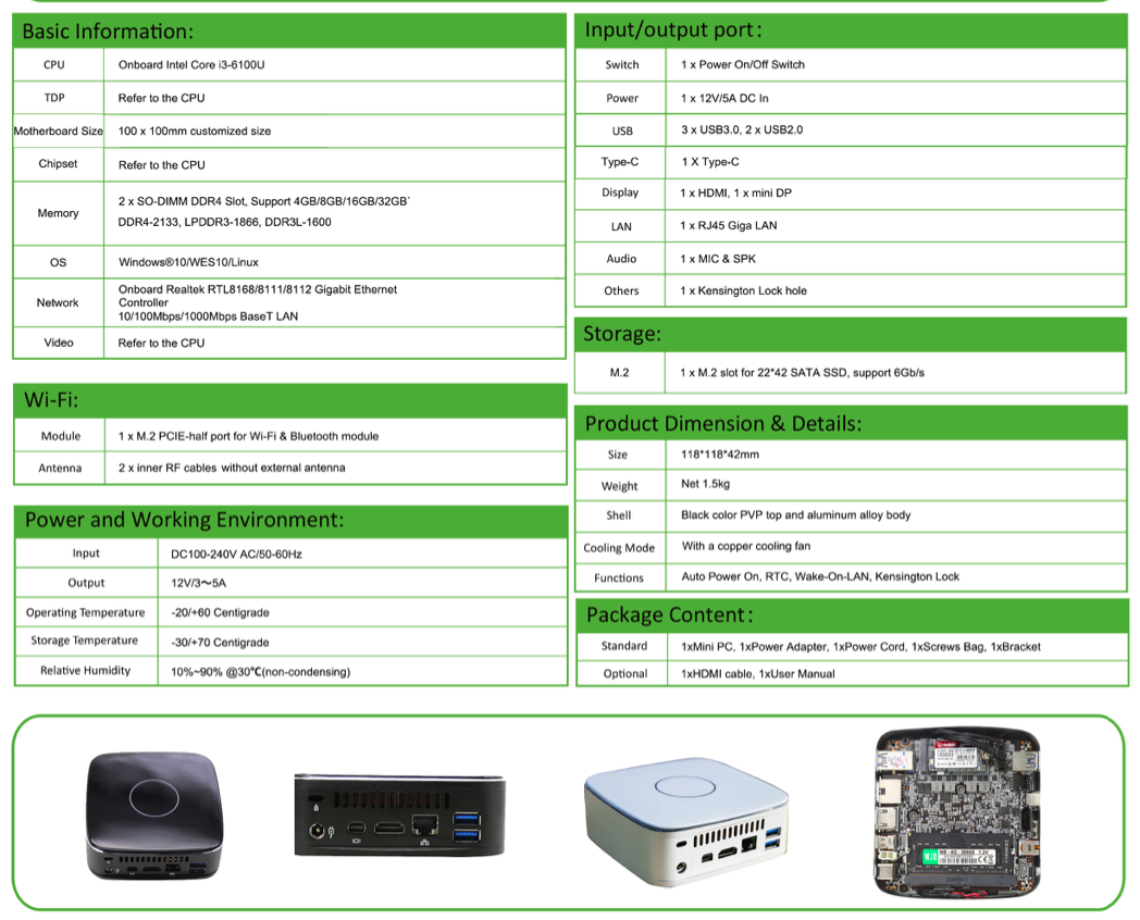 Bulk Buy China Wholesale Supporting Ddr4 Ram Intel Core I3 6100u Nuc Pc ...
