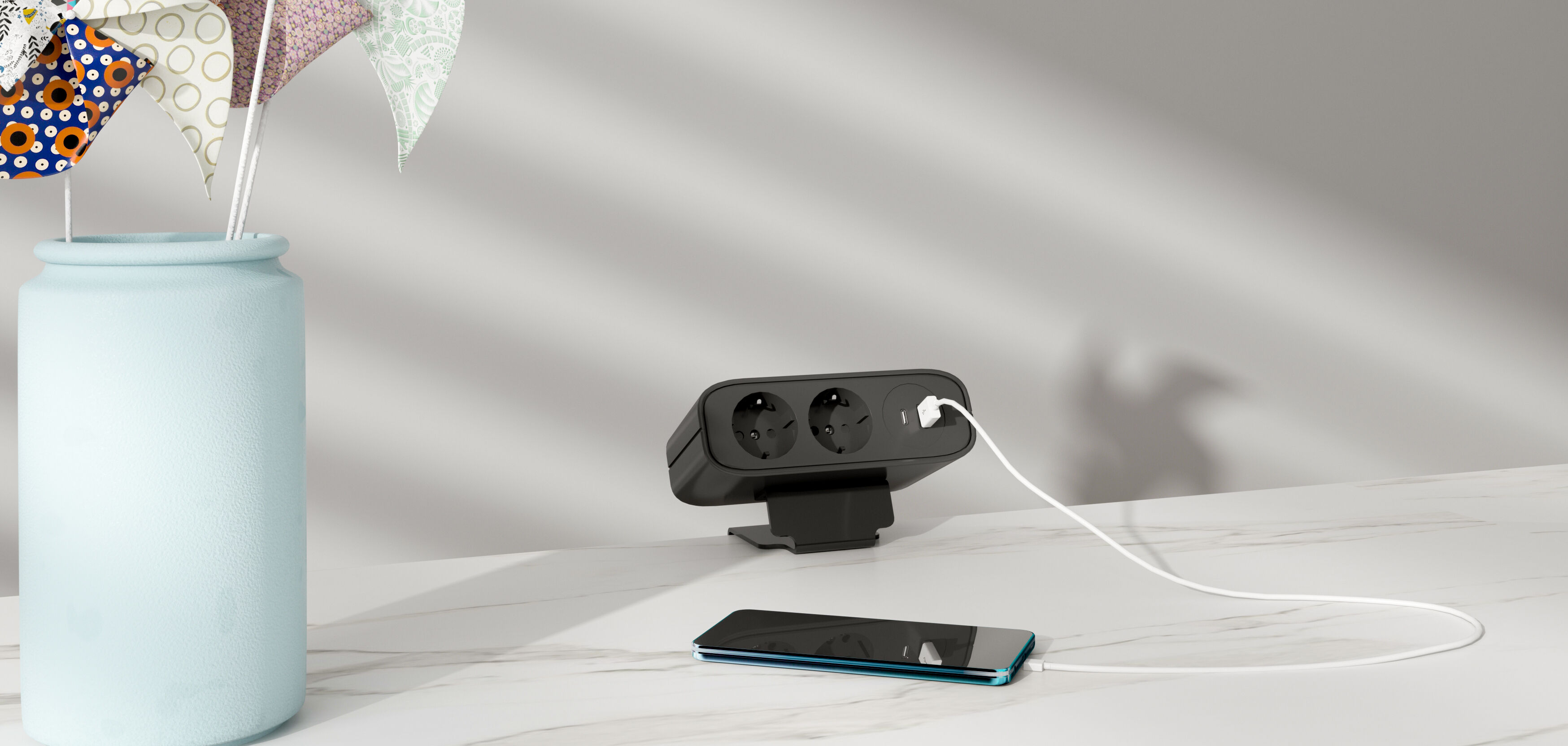 65w Fast Charging Eu White Smart Power Strip 1.8m Cord 2 Ac Outlets ...