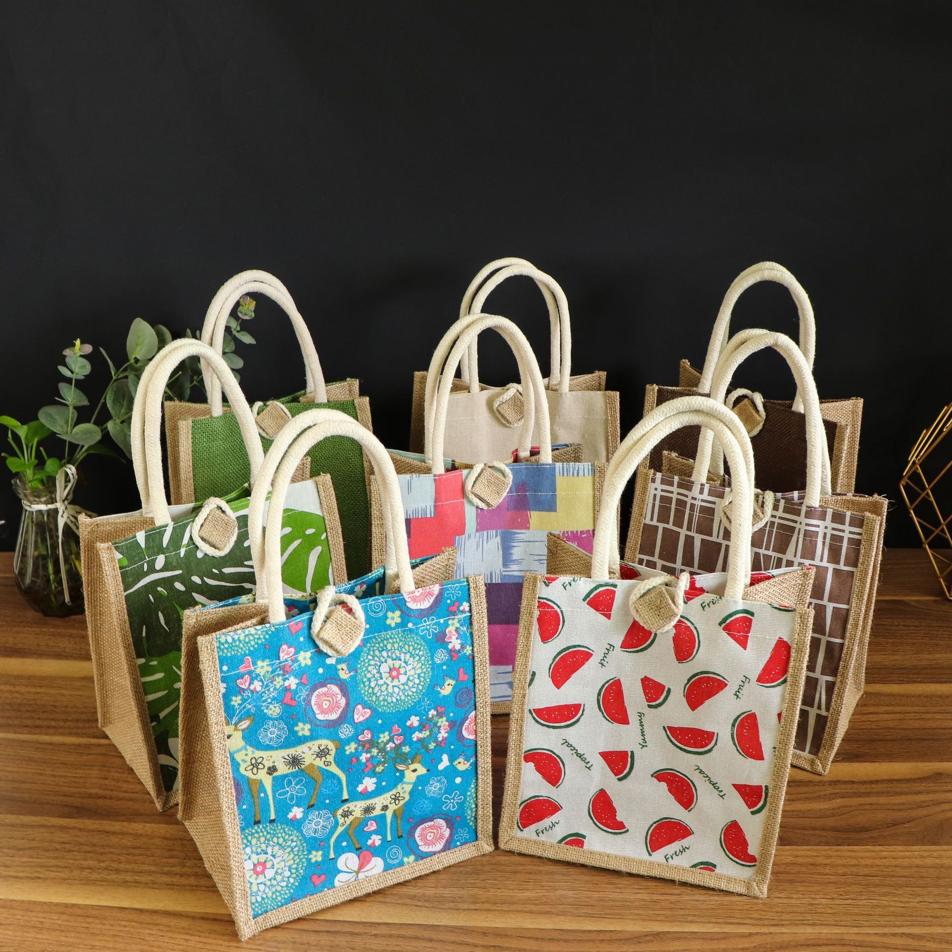 Portable Jute Bento Bag Lunch Box Jute Bag, Student Jute Grocery Bags Customized Jute And Canvas ...